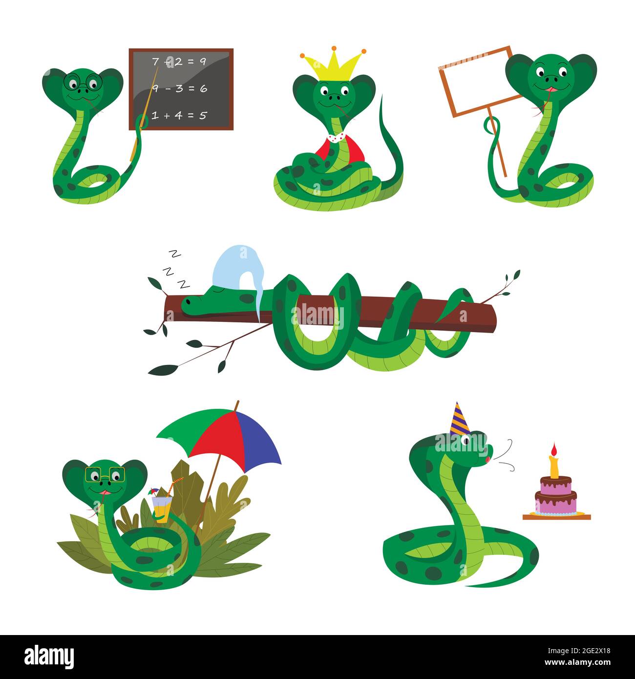 un ensemble de jolis serpents de dessin animé, vecteur isolé sur un ...