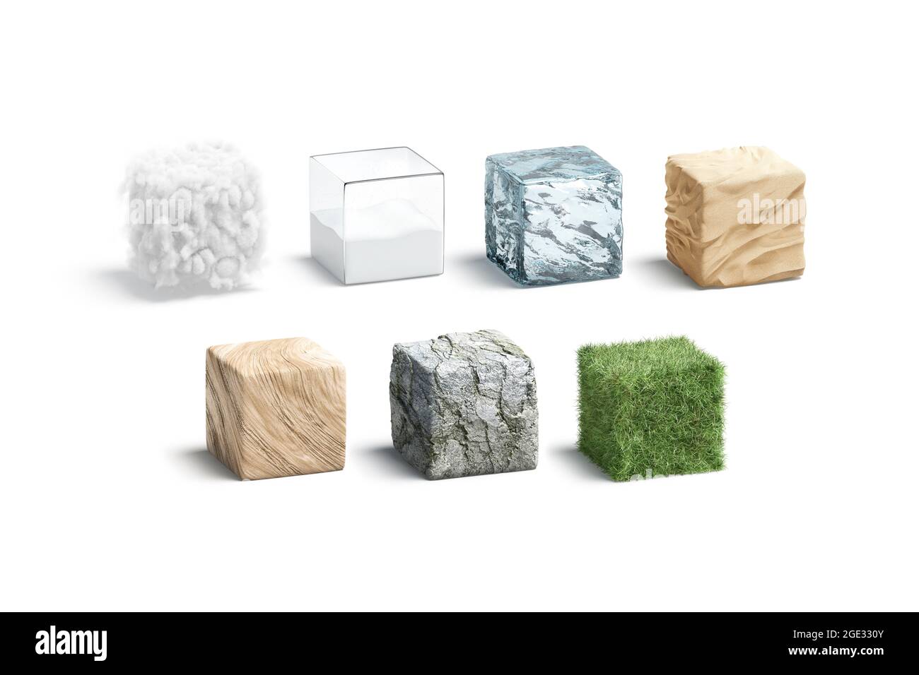 Jeu de maquettes de cube texturées nature vierge, isolé, rendu 3d. Cube ...