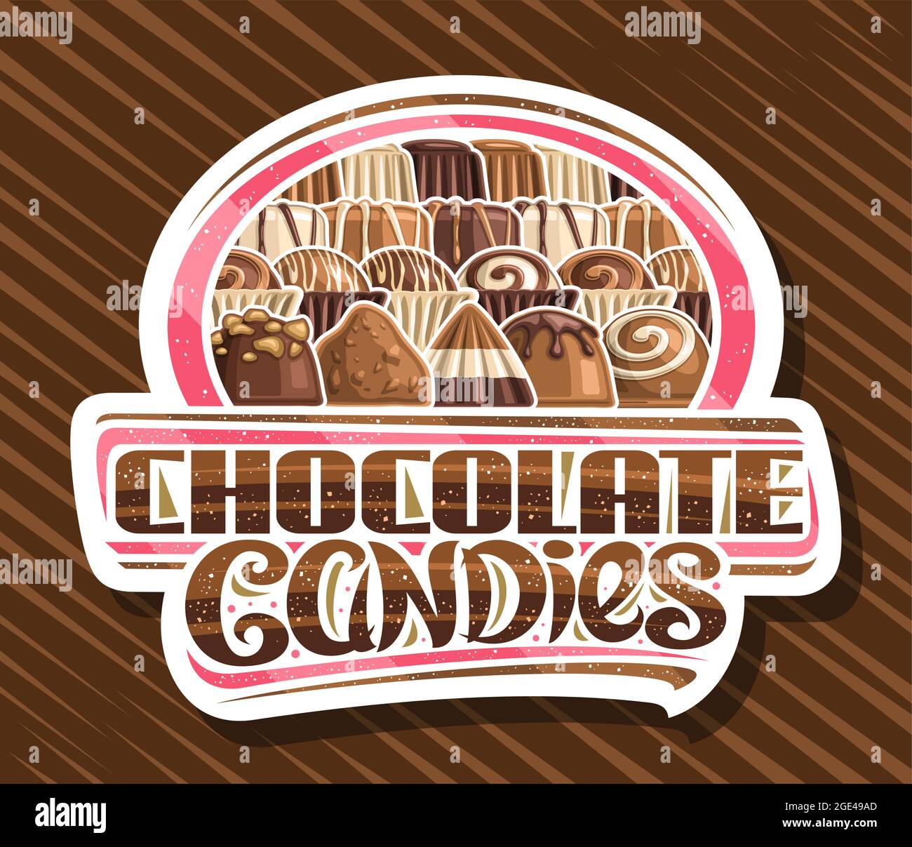 Logo vectoriel pour bonbons au chocolat, panneau décoratif blanc avec ...