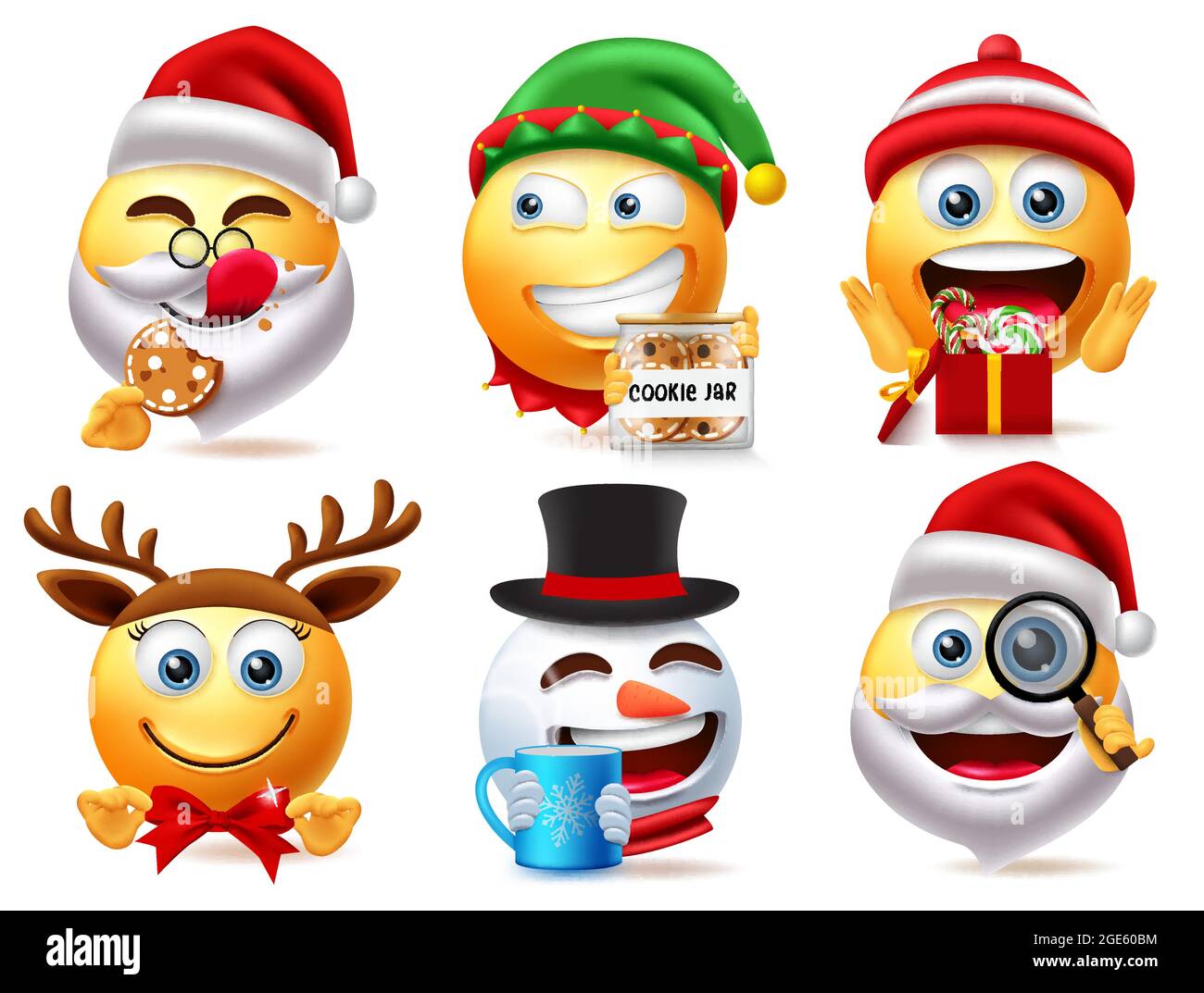 Ensemble de vecteurs de smiley de Noël en 3d. Personnage de Noël comme ...