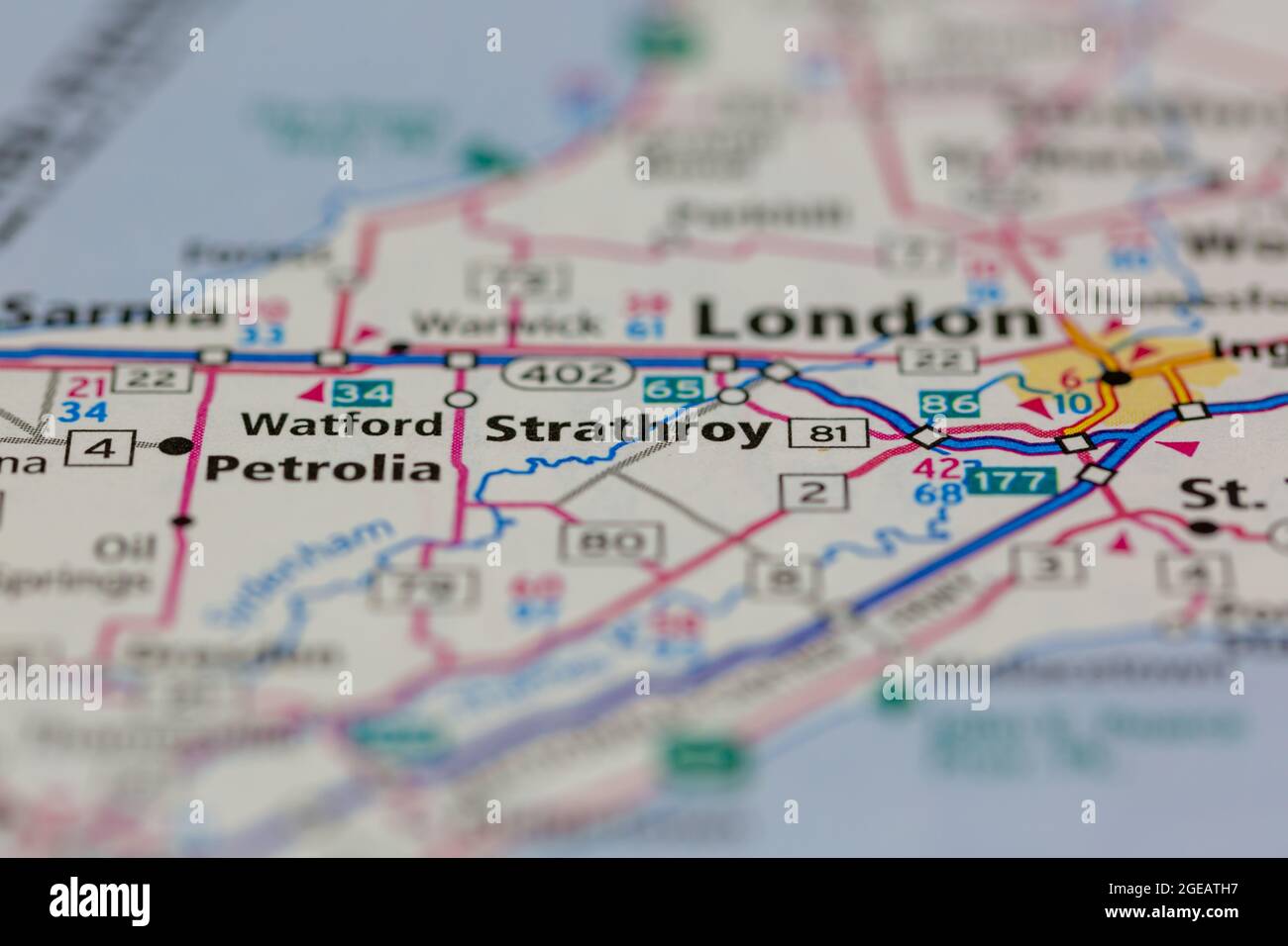 Strathroy Ontario Canada sur une carte routière ou une carte de la ...