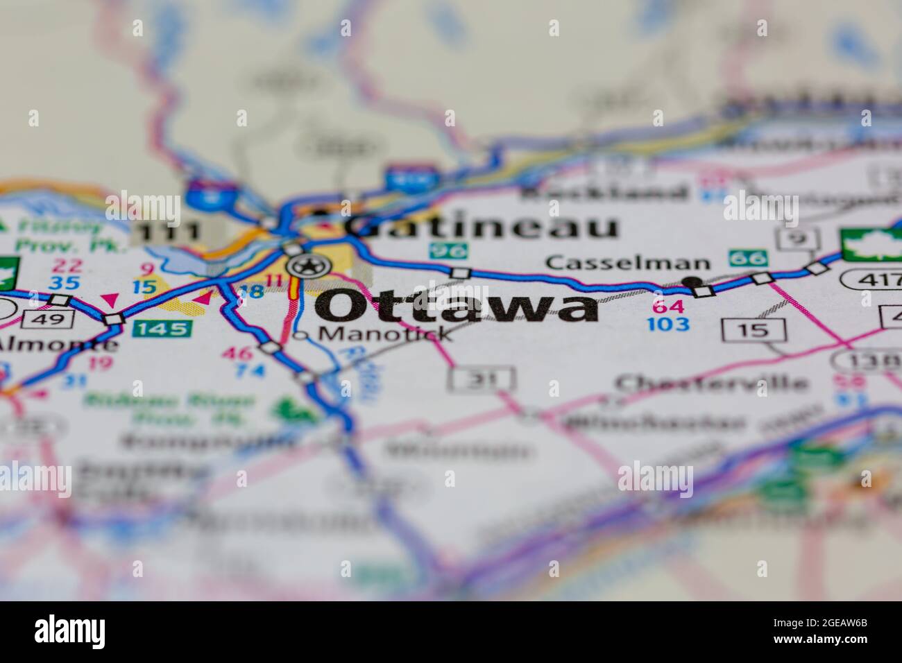 Ottawa Ontario Canada indiqué sur une carte routière ou une carte de la géographie Photo Stock ...