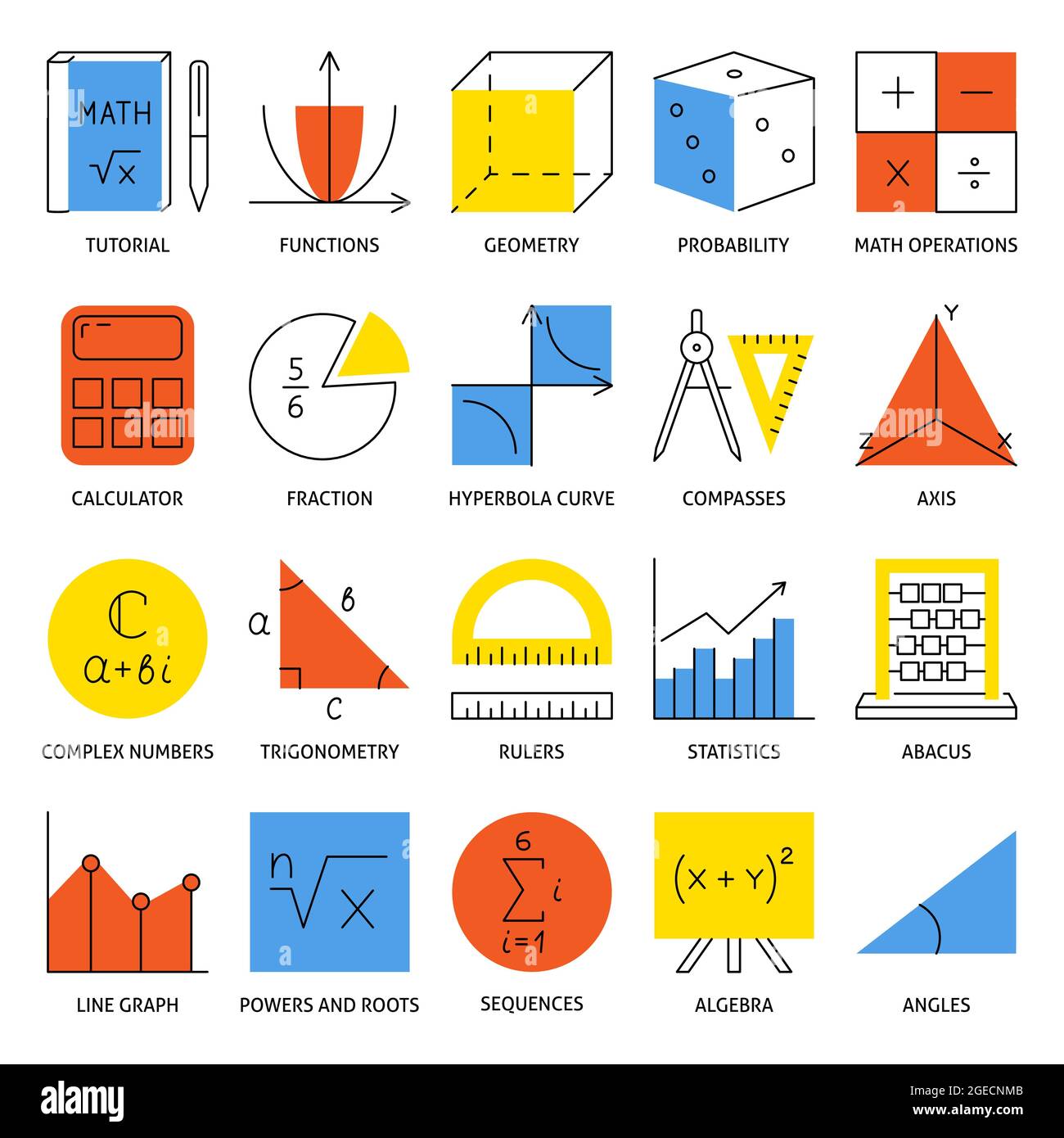 Icône de science mathématique en style ligne. Collection de symboles ...
