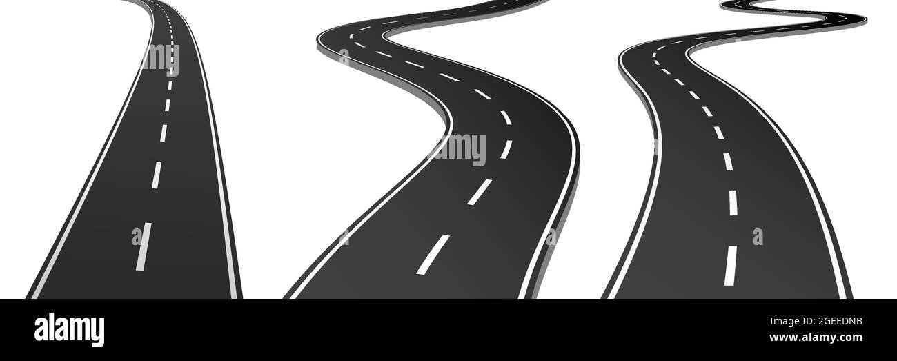 Ensemble 3D vectoriel réaliste de routes et d'autoroutes courbes ...