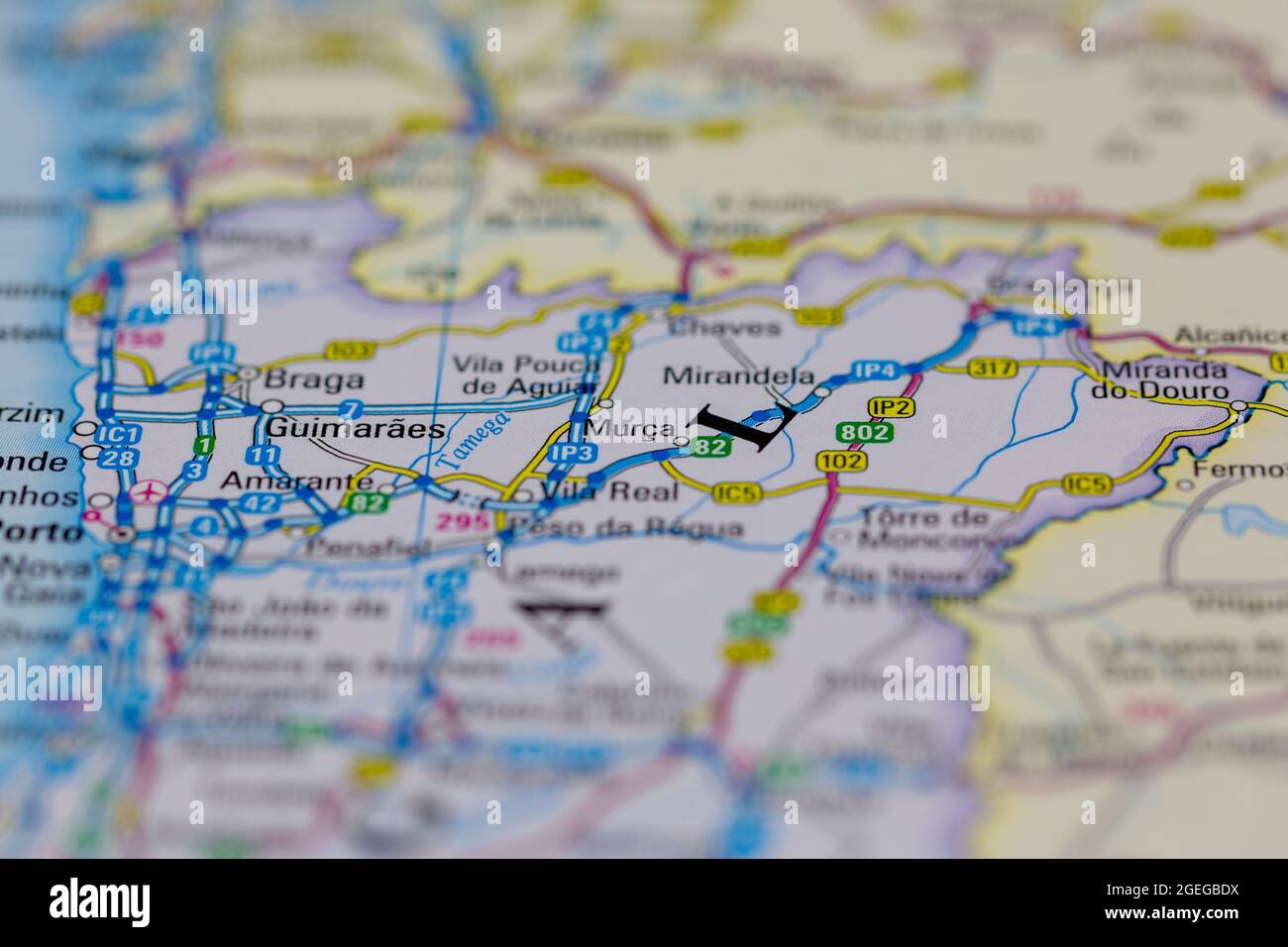 Murca Portugal sur une carte routière ou une carte de la géographie ...