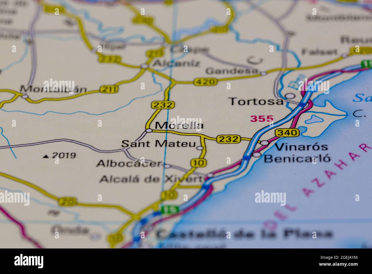 Morella Espagne sur une carte routière ou une carte de la géographie ...