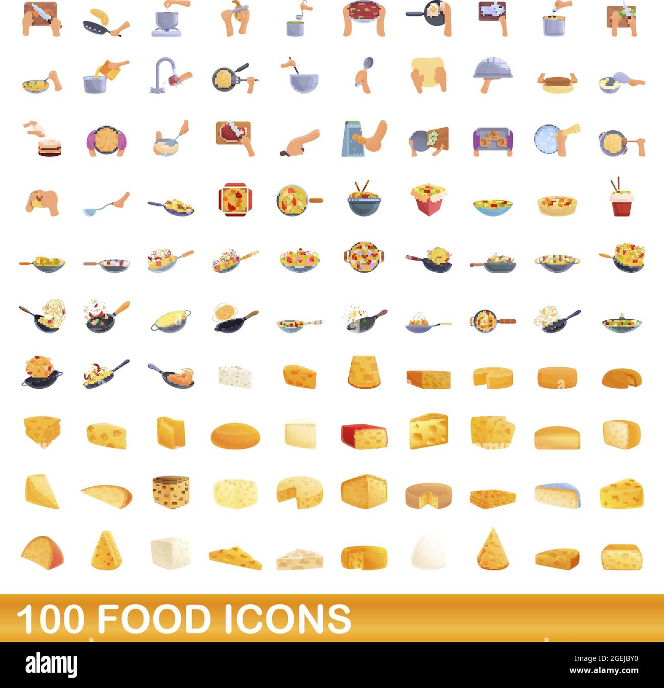 100 food icons set. Cartoon illustration de 100 icônes alimentaire ...
