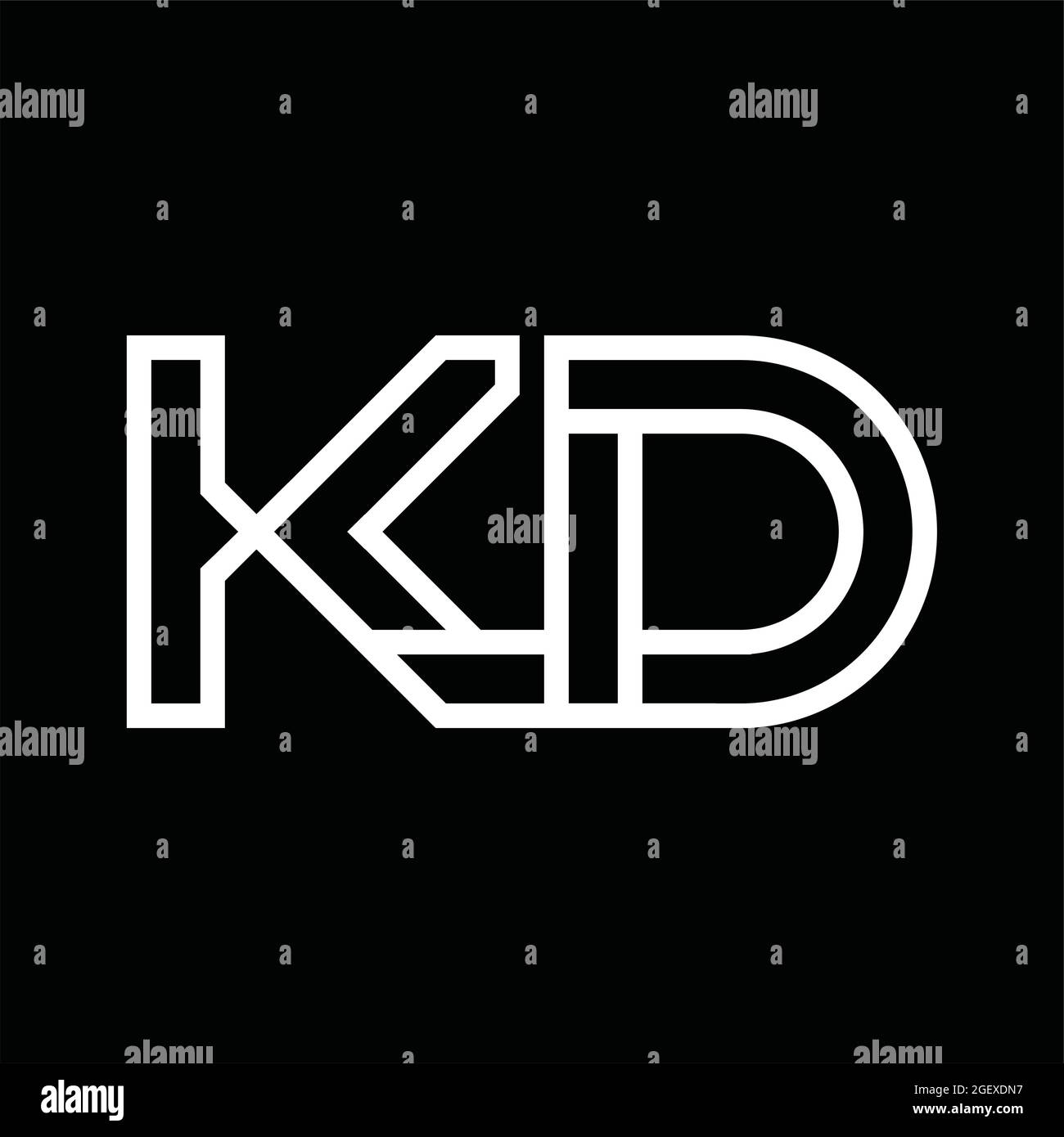 Logo KD lettre monogramme avec bouclier et modèle de motif de fond noir ...