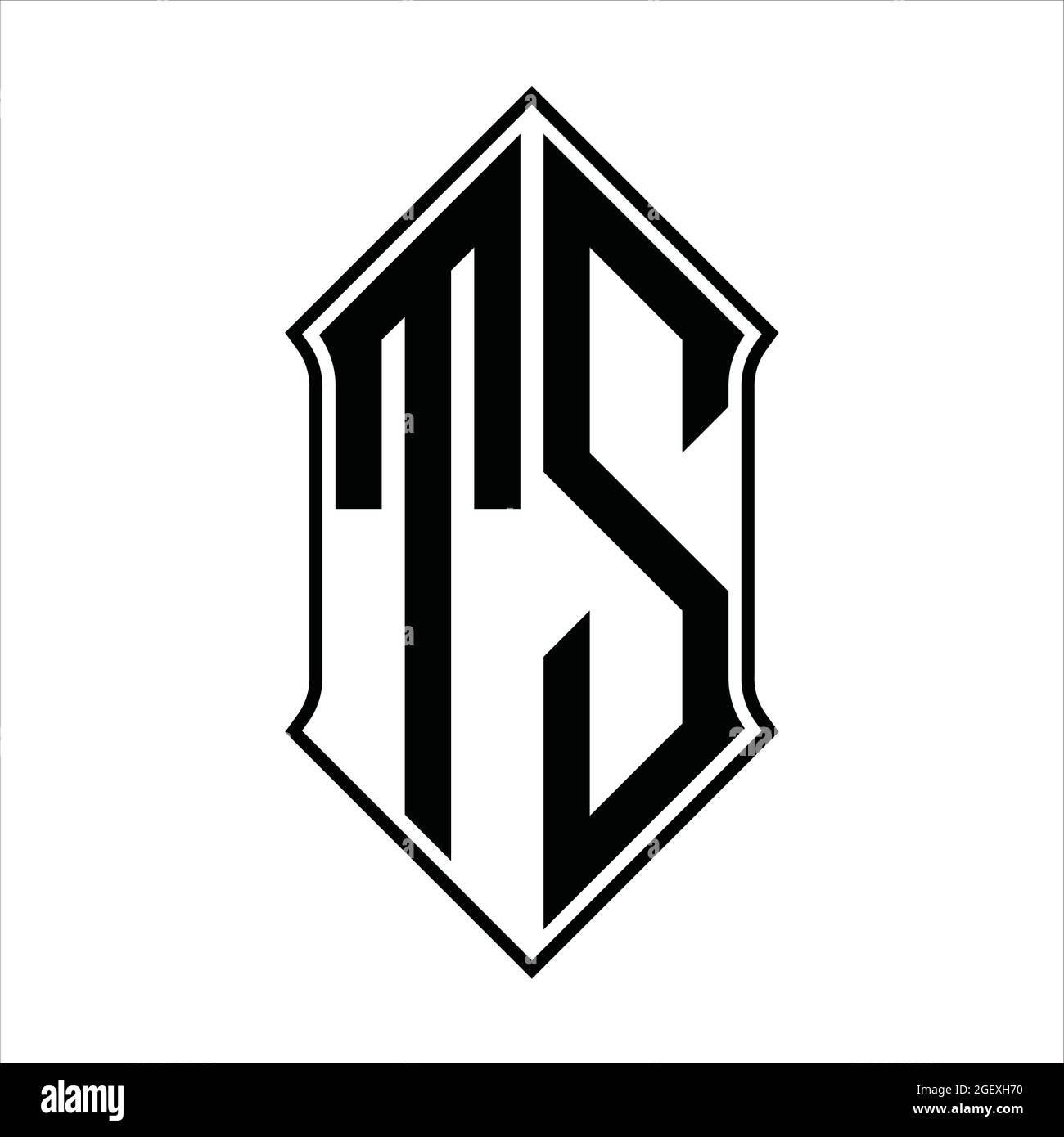 Logo TS monogramme avec forme de protection et contour noir modèle de ...
