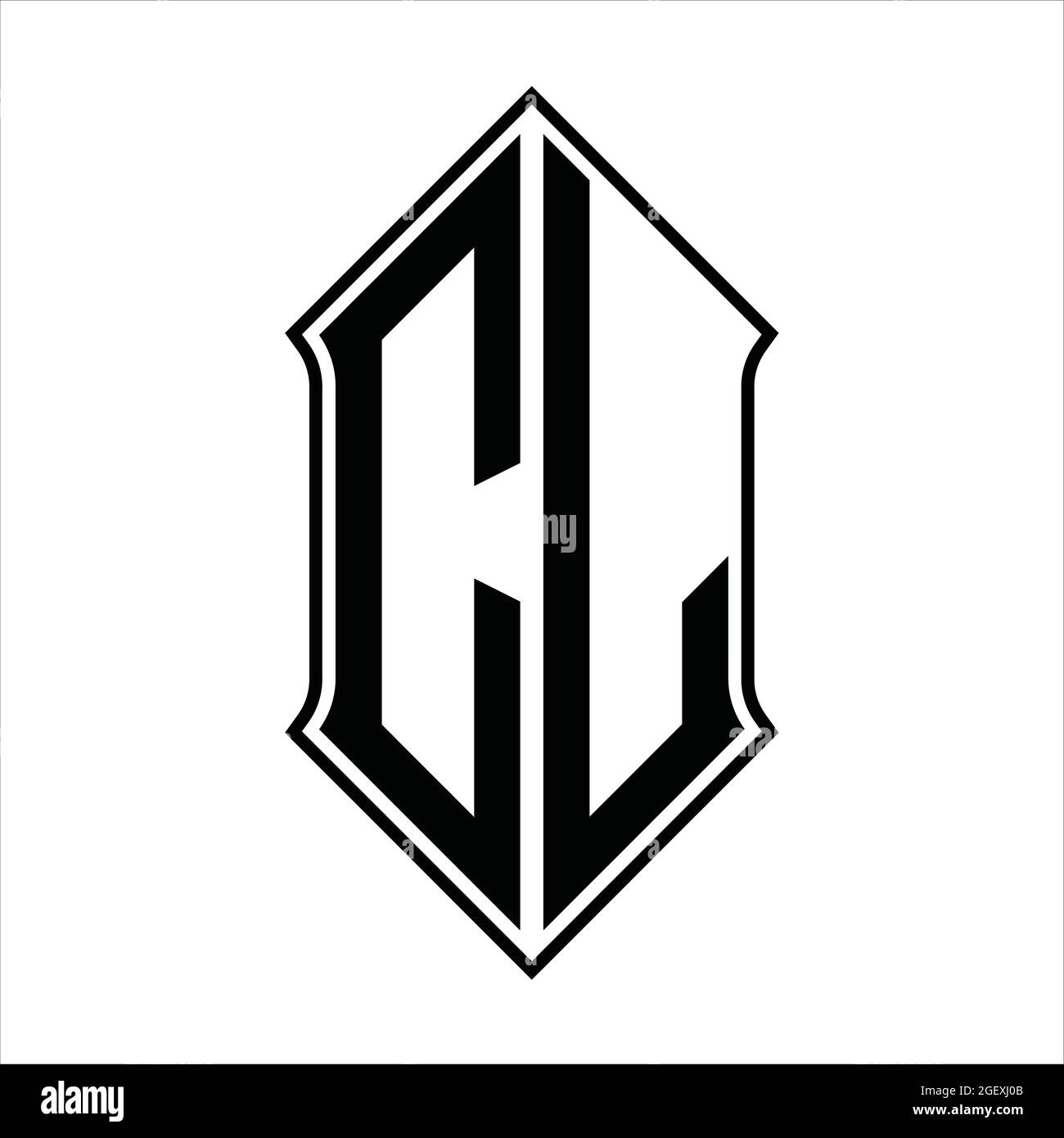 Logo CL monogramme avec forme de protection et contour noir modèle de ...