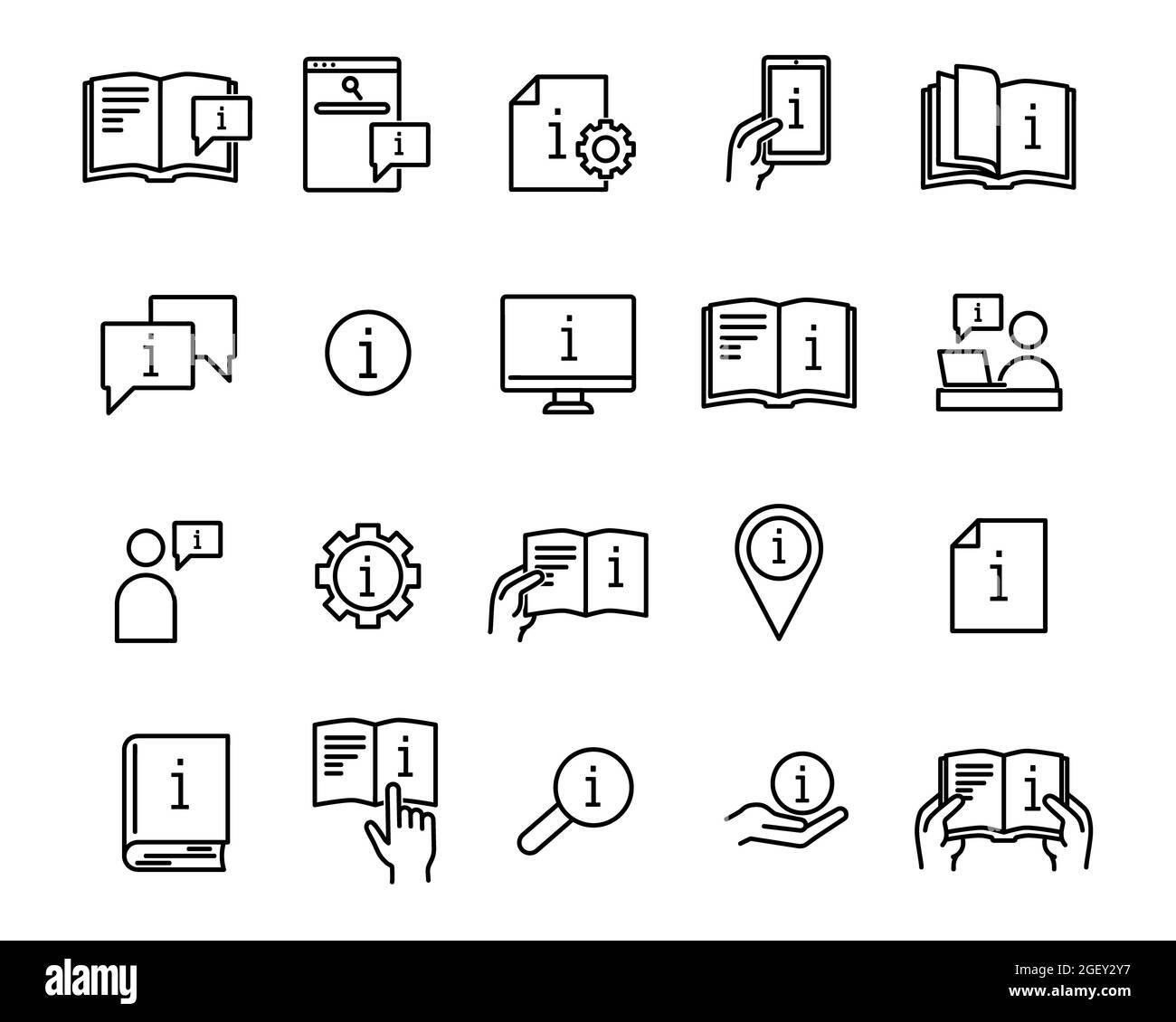 Icône d'ensemble d'informations. Pictogramme plat pour toile. Trait ...