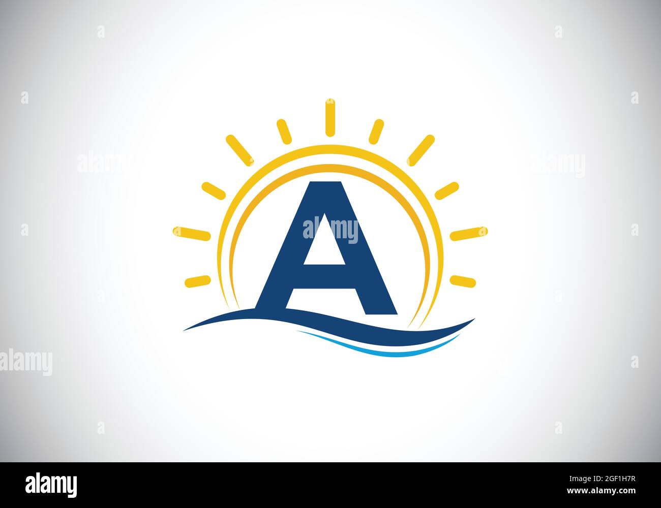 Initiales UN alphabet monogramme avec le soleil abstrait et la vague ...