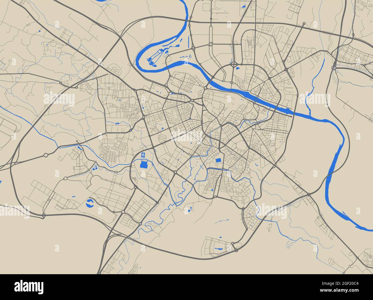 Affiche carte détaillée de la zone administrative de la ville de ...