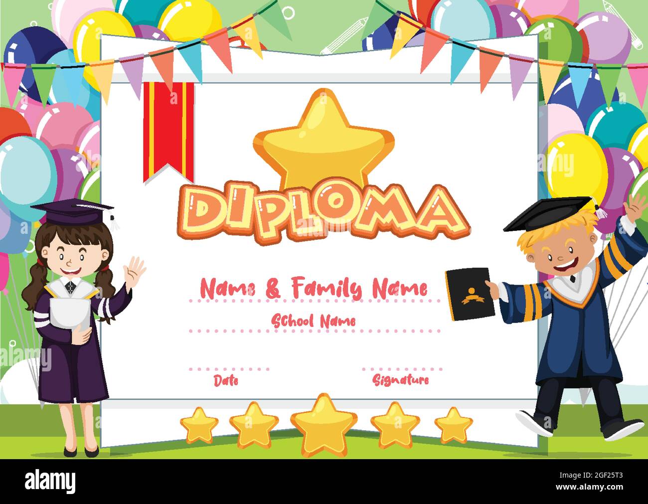 Kids diploma certificate background design Banque de photographies et d ...