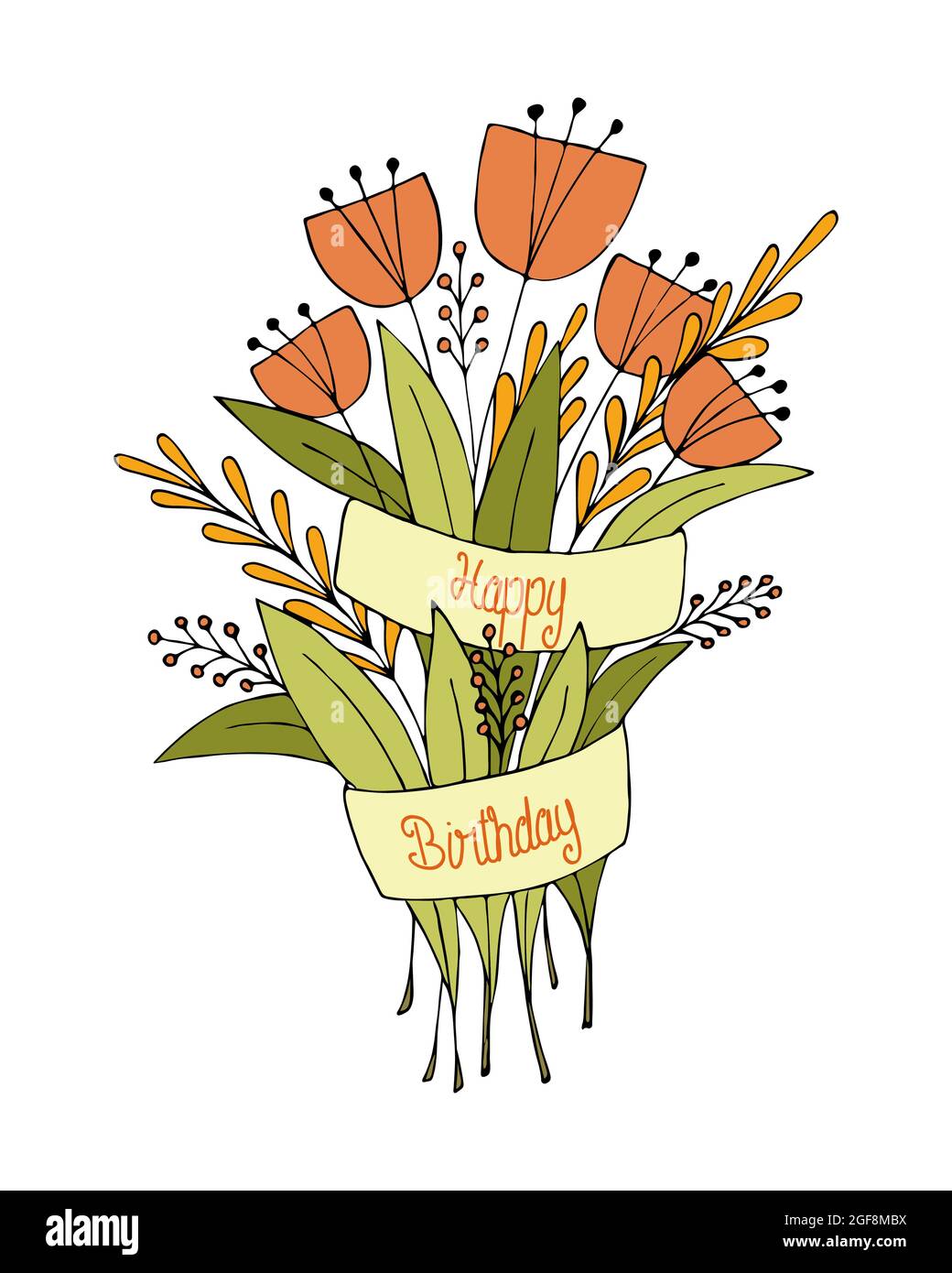 Joyeux anniversaire fleurs de coolé, bouquet, félicitations, ruban avec ...
