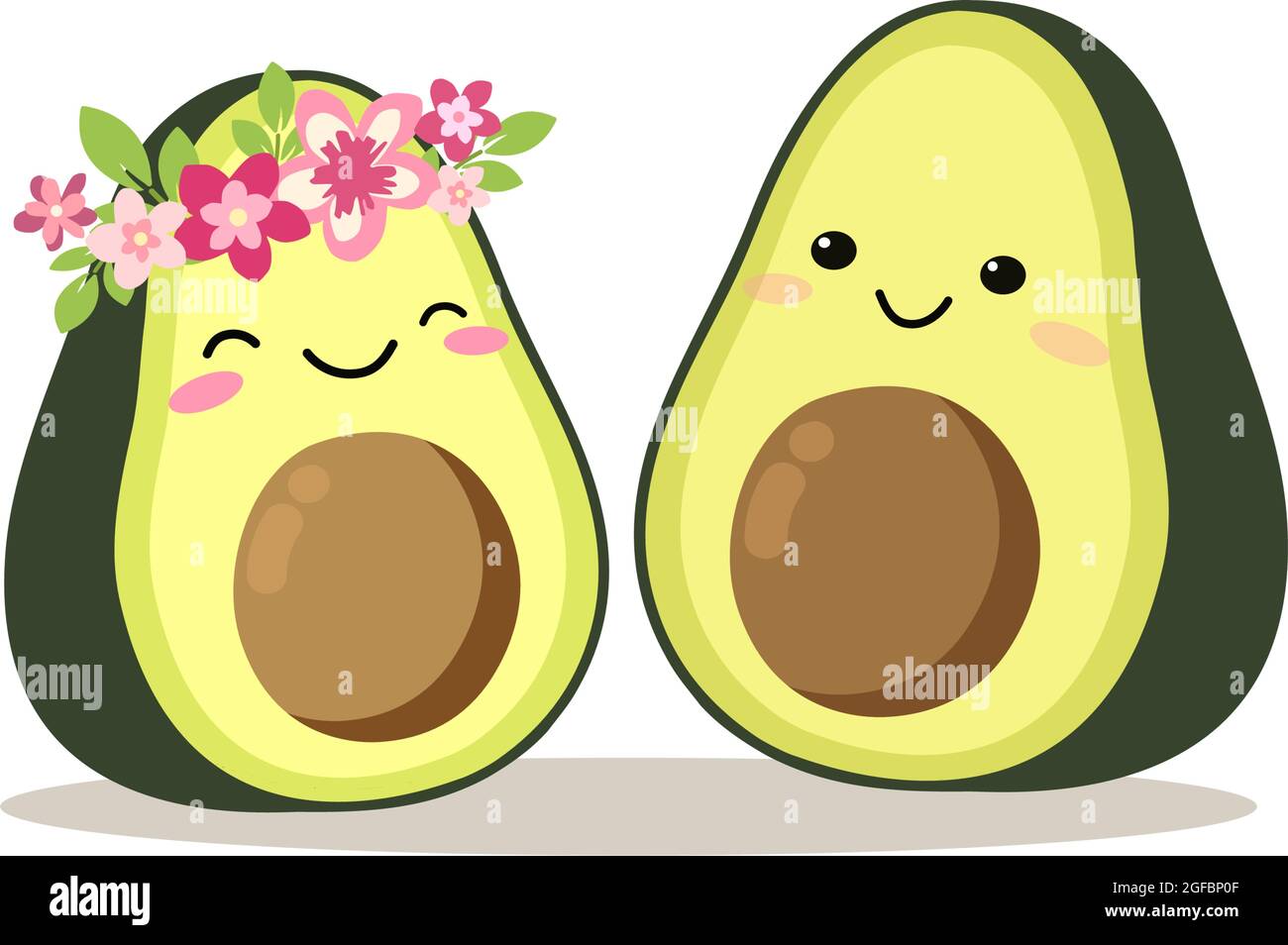 Mignon dessin animé avocat couple dans l'amour, avocat. Deux moitiés d ...