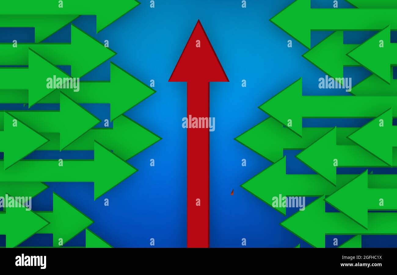 Flèche rouge allant verticalement avec, beaucoup de flèches vertes ...