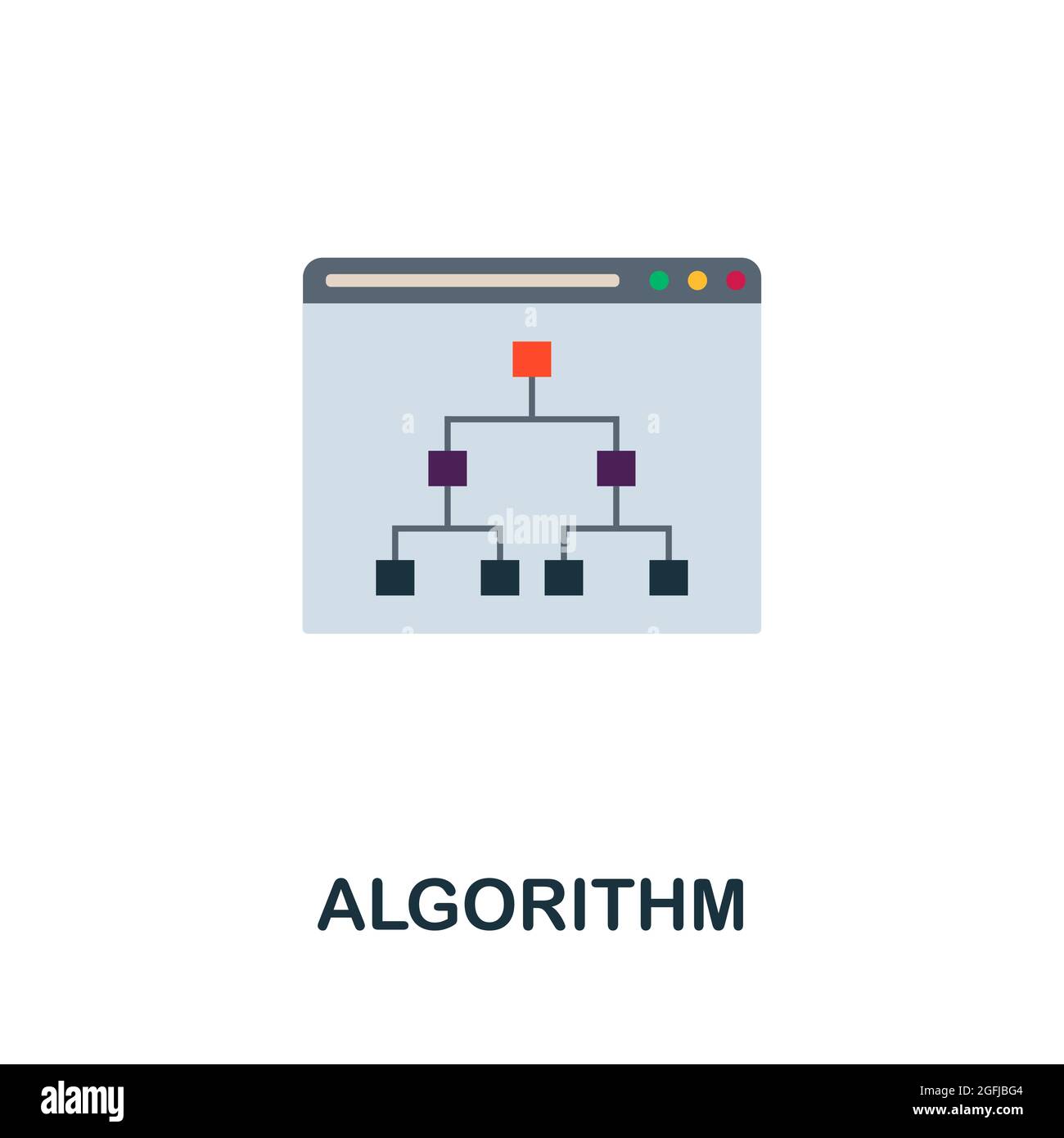 Icône plate de l'algorithme. Panneau coloré de la collection d ...