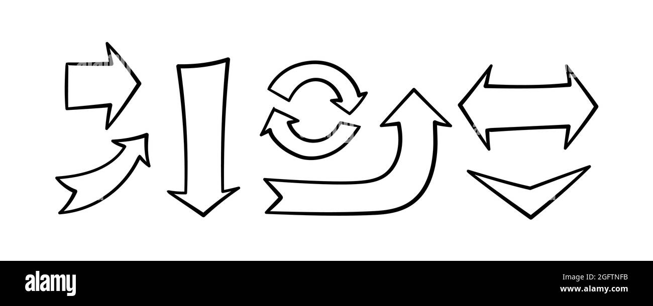 Jeu de flèches dessinées à la main. Flèches noires. Indicateurs de ...