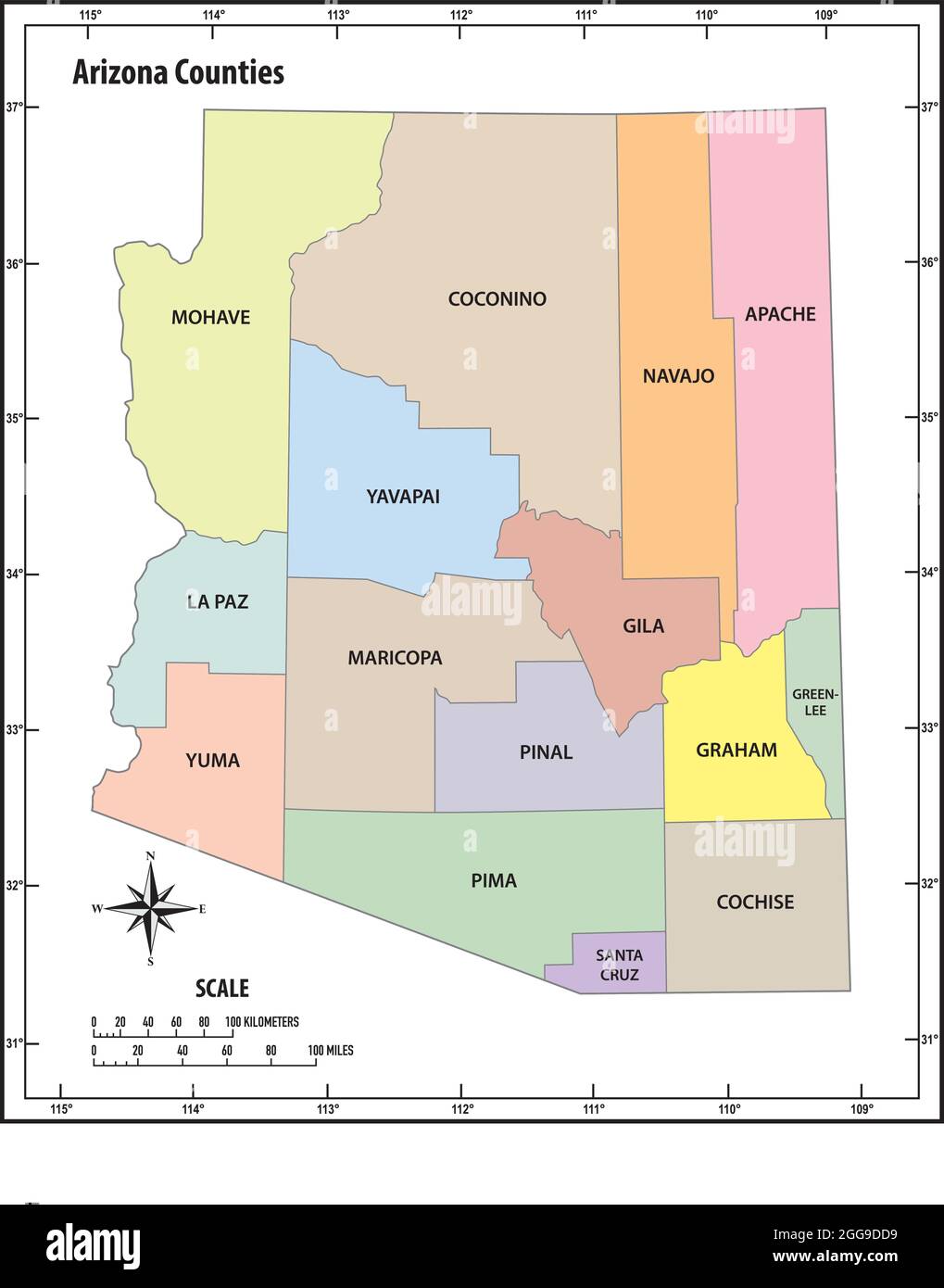 Political map arizona Banque de photographies et d’images à haute ...