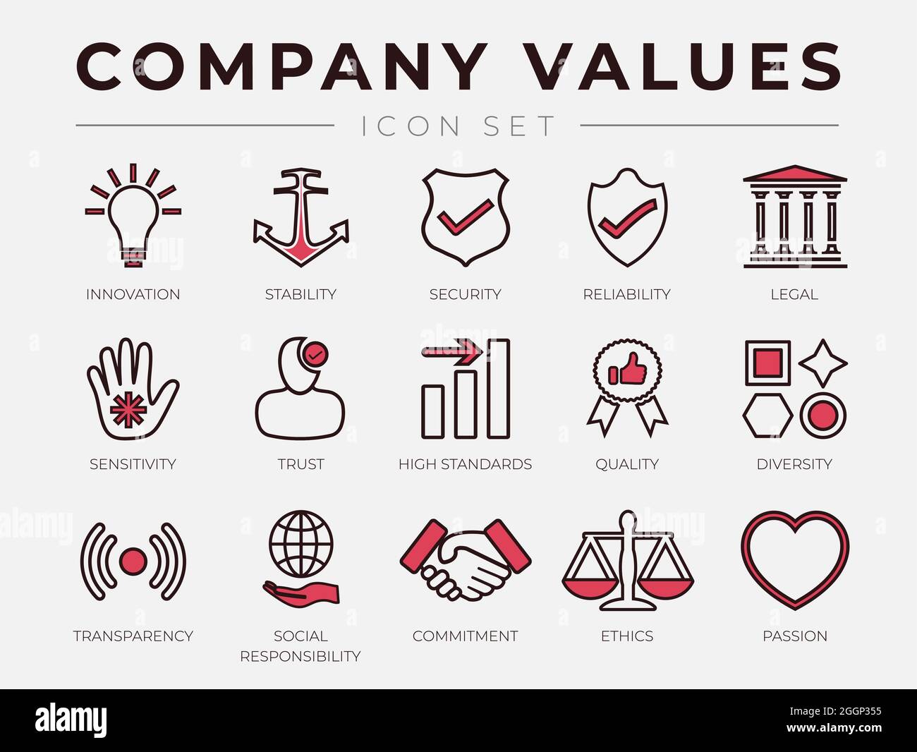Company core values outline icons Banque de photographies et d’images à ...