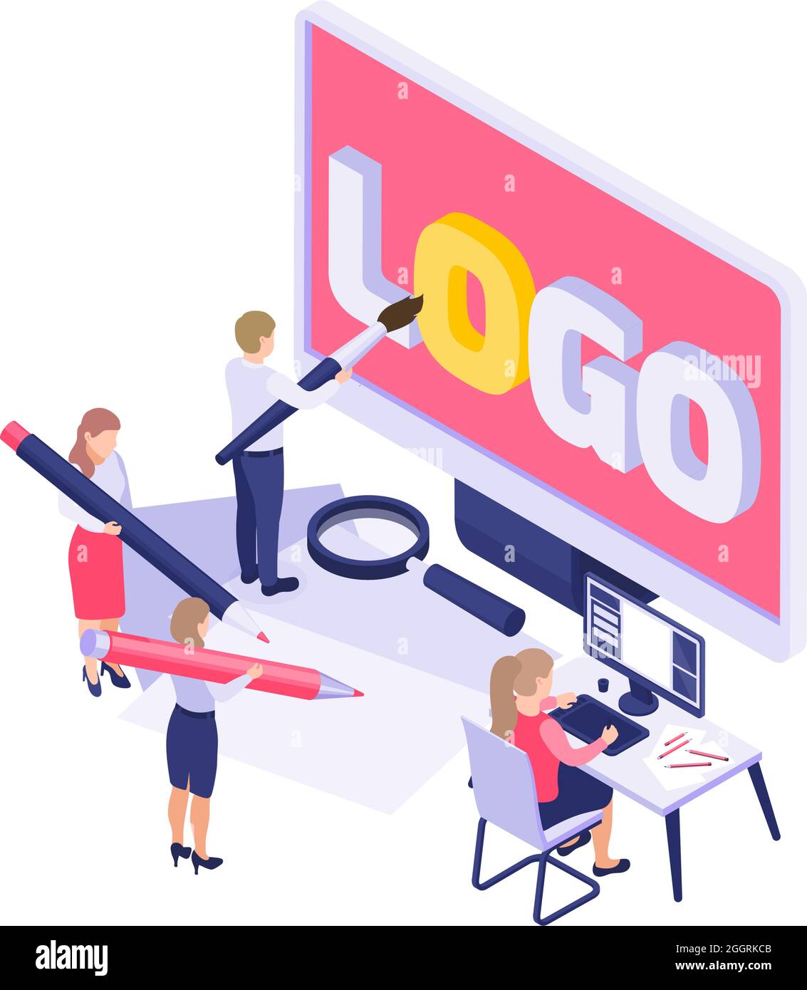 Icône de concept de marque avec dessin de personnes et de peinture logo ...