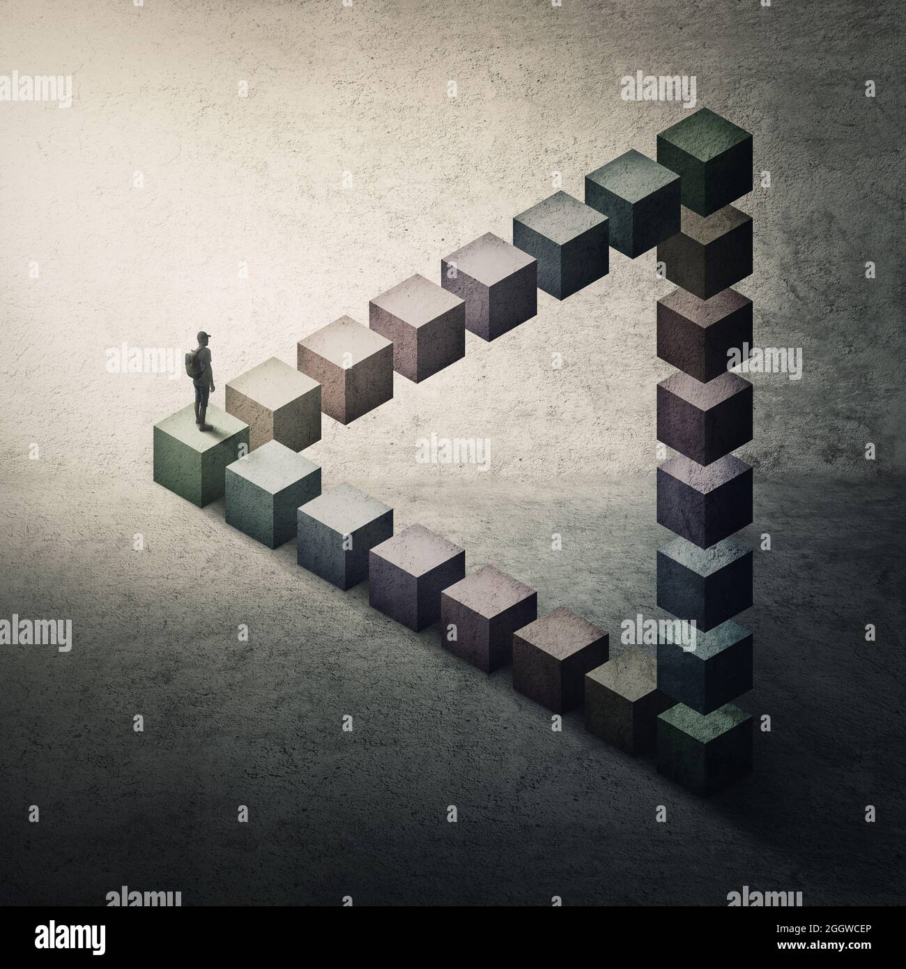 Lost and confuse man Walks perplexe sur un triangle de penrose ...