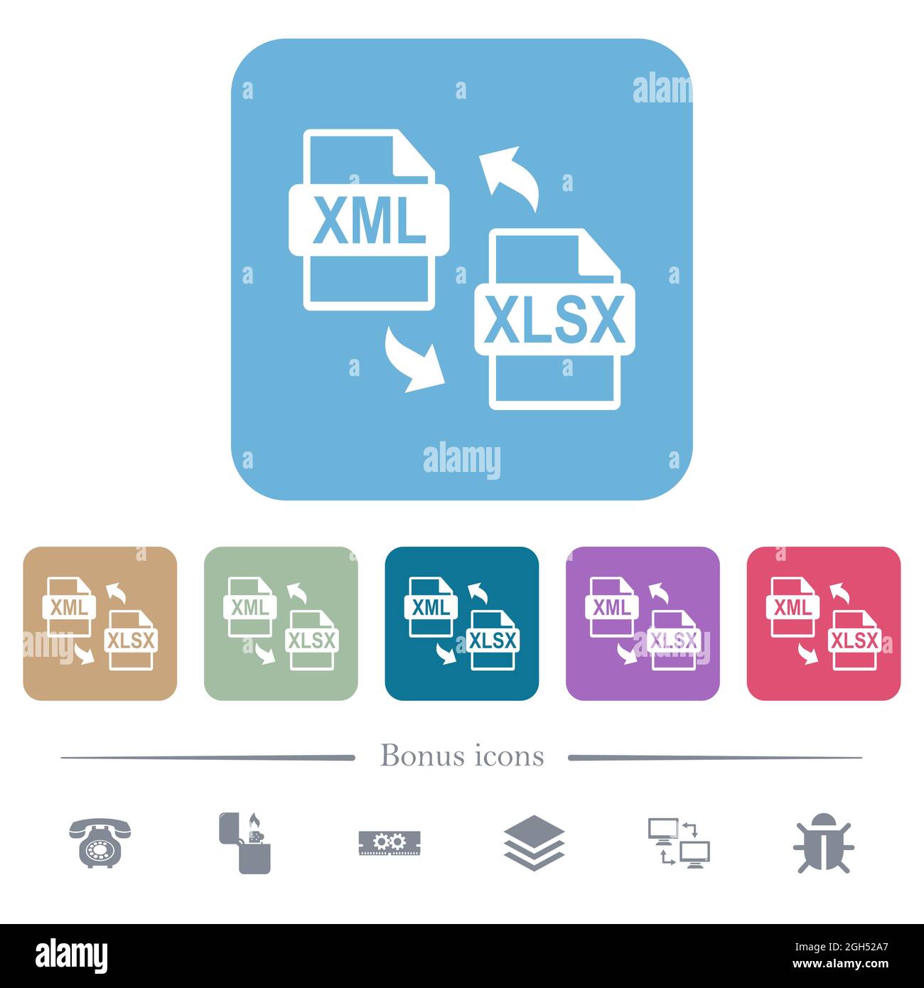 Conversion de fichiers XML XLSX icônes plates blanches sur arrière ...