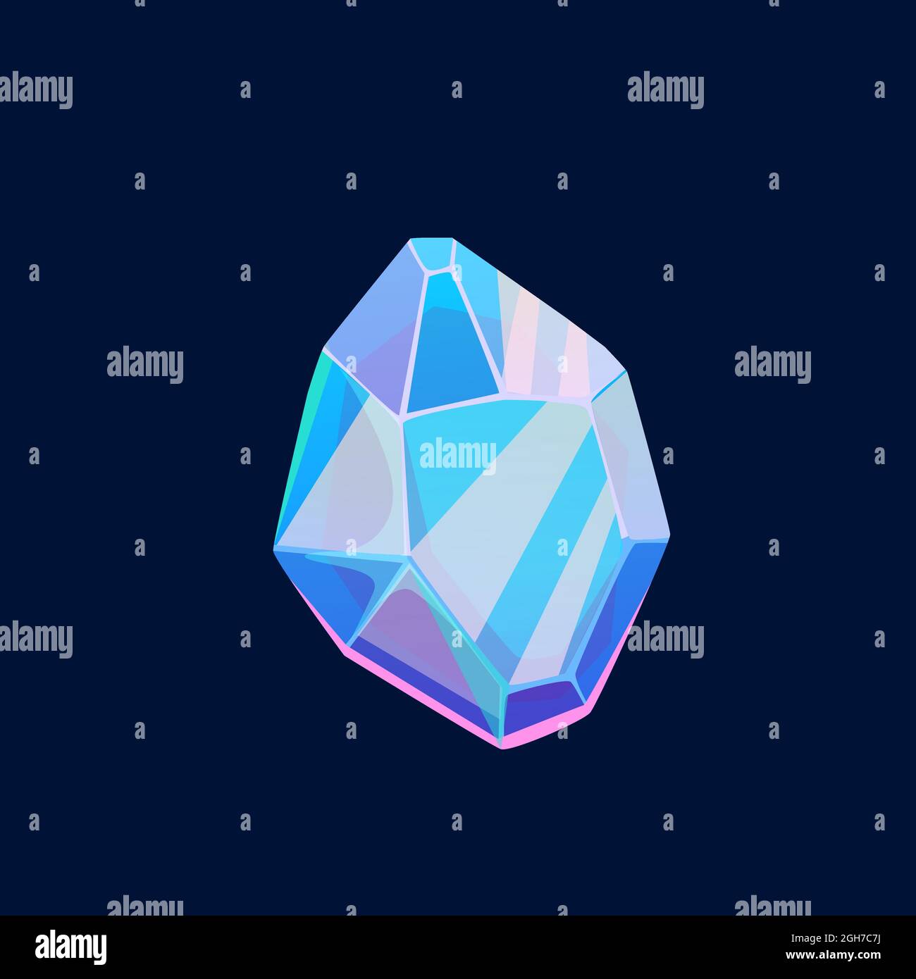 Cristal magique bleu, icône de vecteur de pierres à facettes, pièce de ...