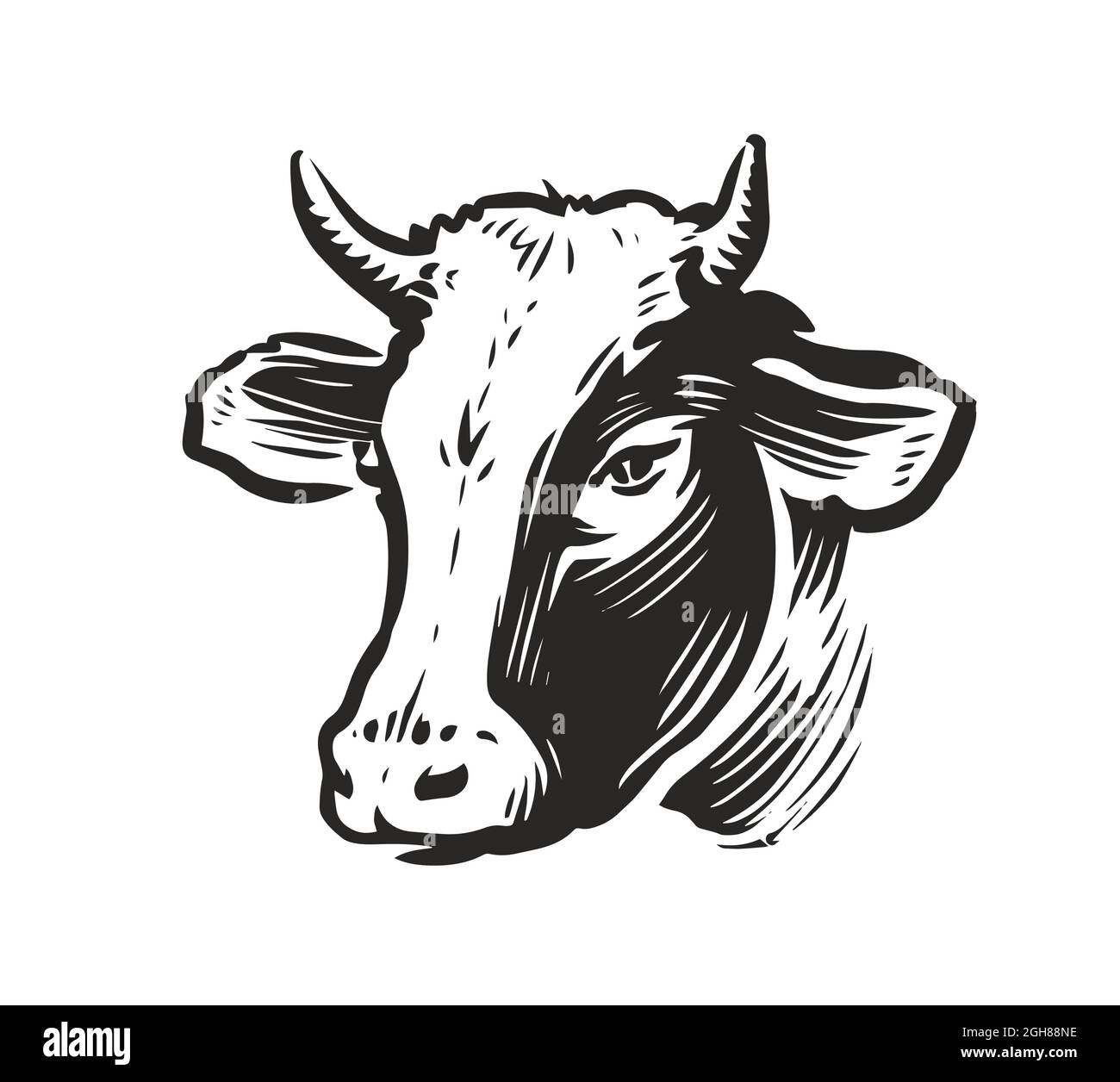 Logo portrait de la tête de vache. Produits laitiers, symbole de boeuf ...
