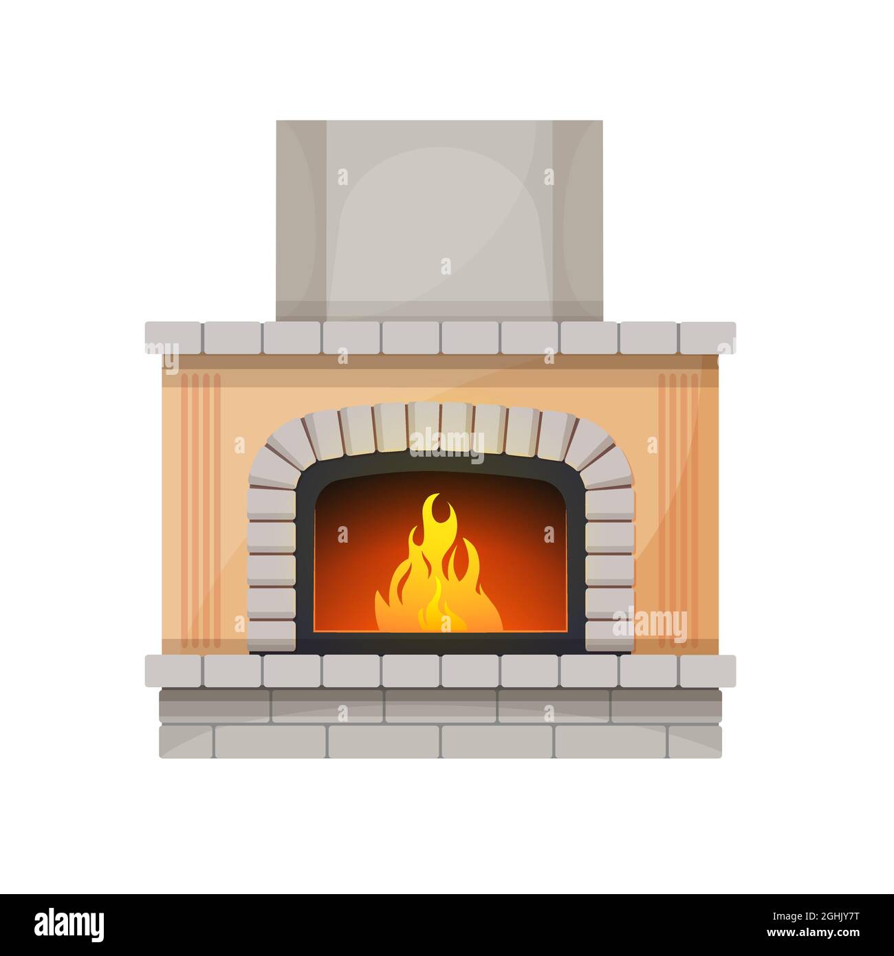 Foyer ou foyer, foyer avec cheminée et flammes de bois, vecteur ...