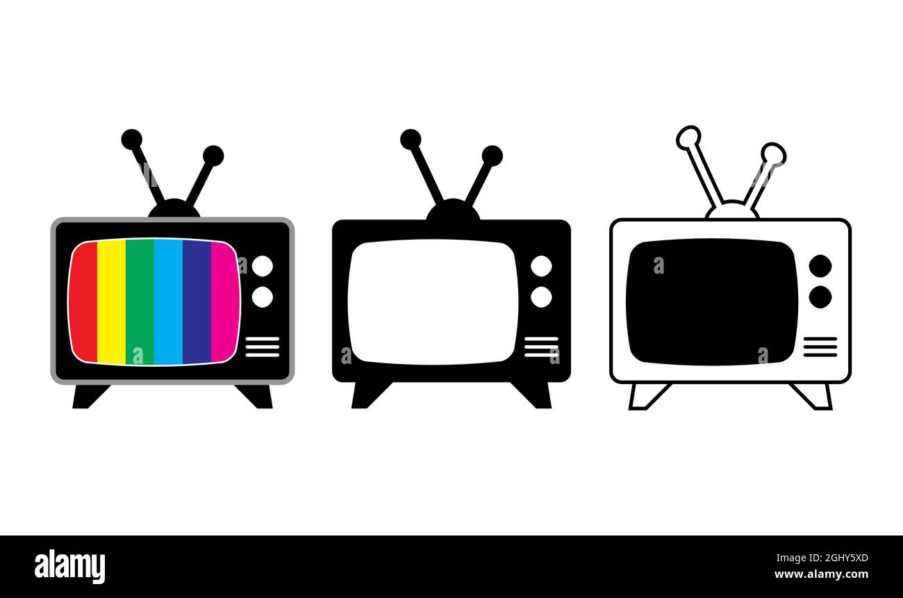 Symbole TV rétro. Icône de l'ancien écran de télévision avec des bandes ...