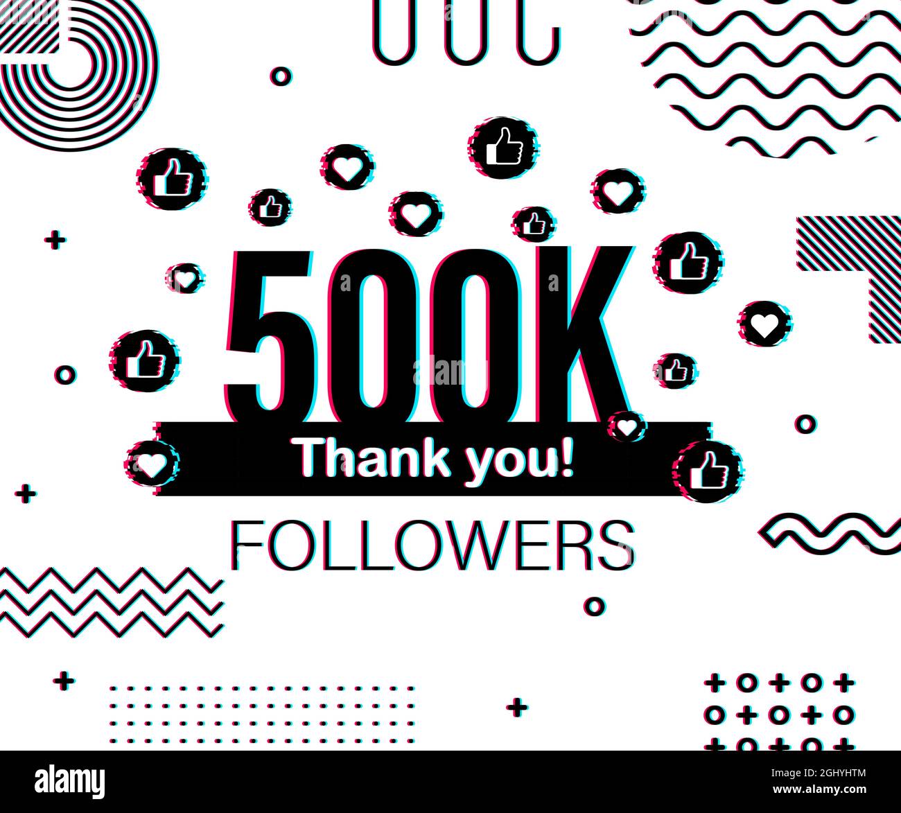 Merci 500 000 abonnés. Bannière de style glitch. Félicitant l'image de ...