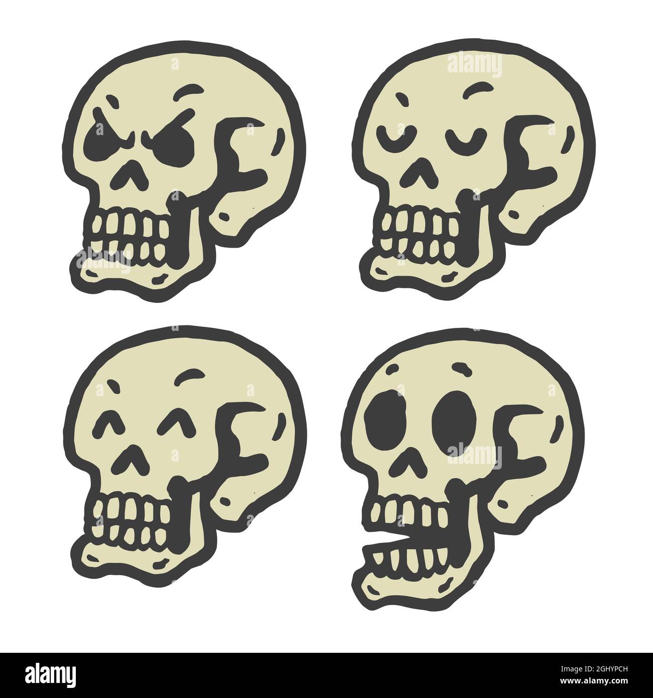 Old School Skull Tattoo Retro Classic Vector Design Illustration Set ...