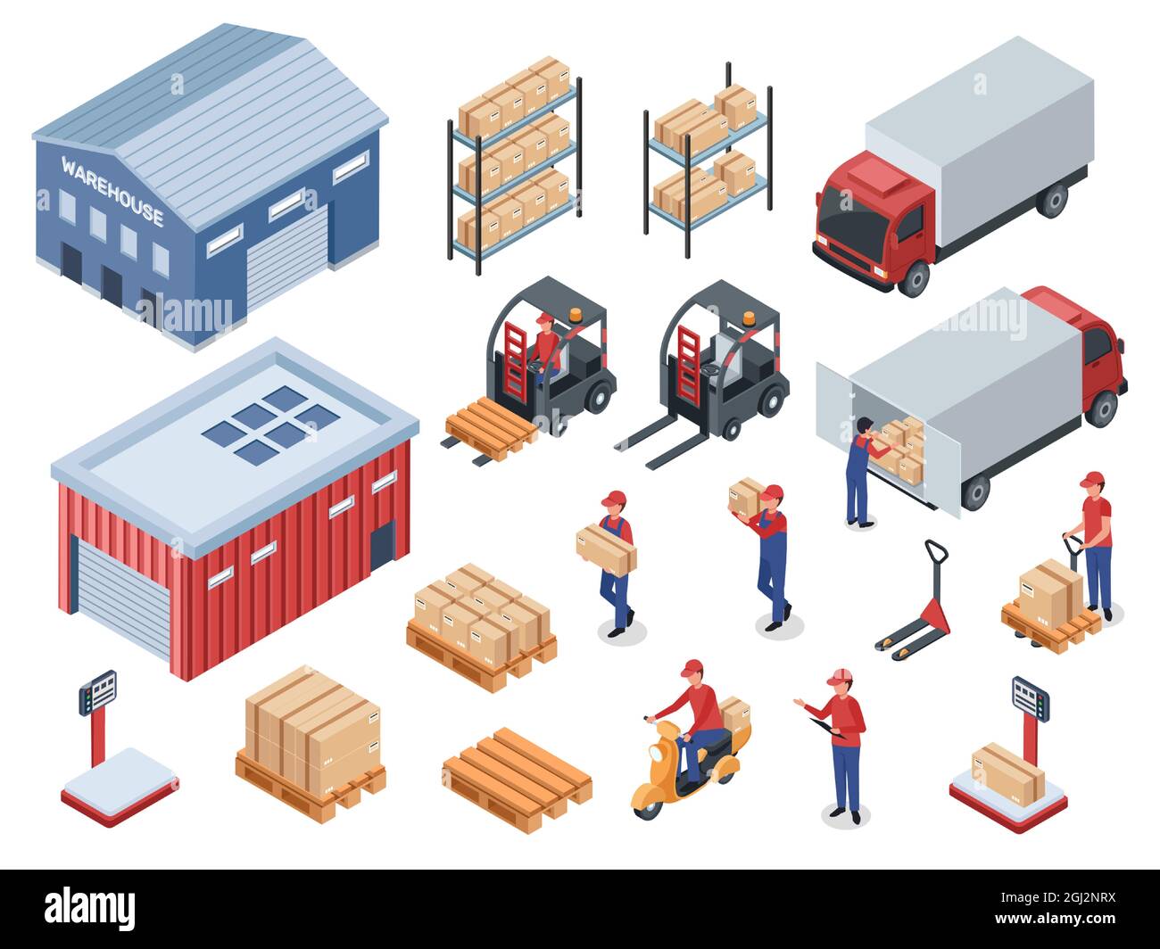 Logistique isométrique livraison, entrepôt de distribution, logistique de transport ...