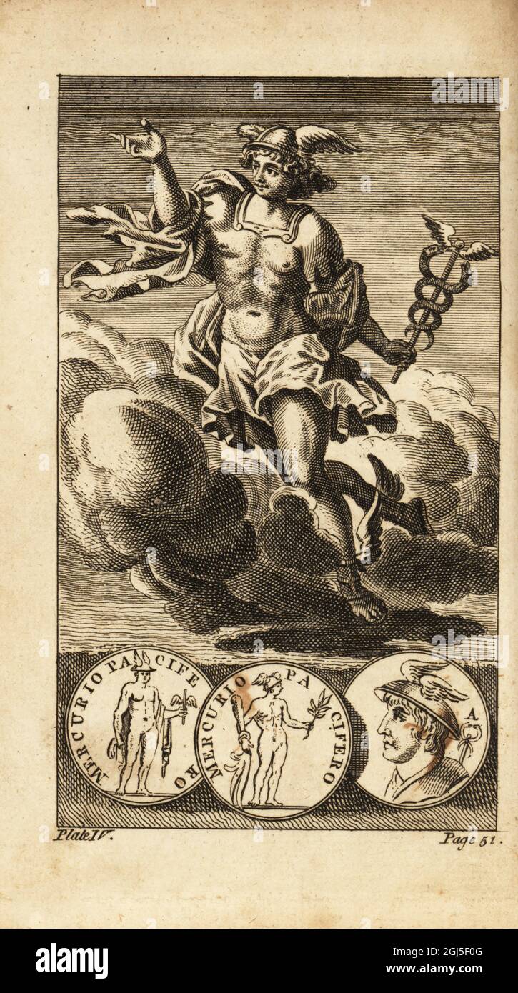 Mercure, messager des dieux romains. Avec un casque à oreilles ou un ...