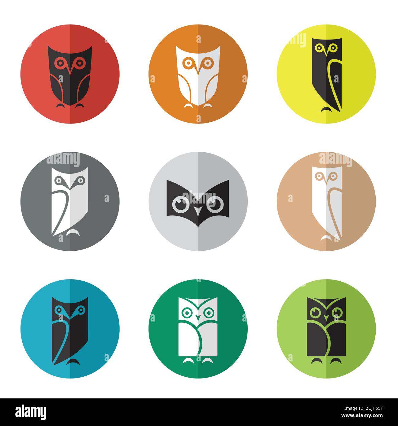 Groupe vectoriel de hibou dans le cercle sur fond blanc. Illustration ...