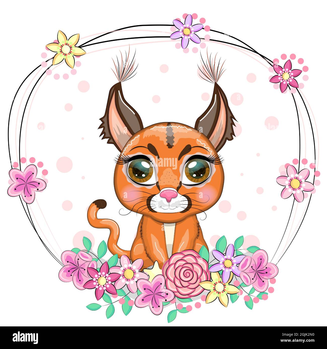 Caracal steppe lynx avec de beaux yeux dans le style de dessin animé ...