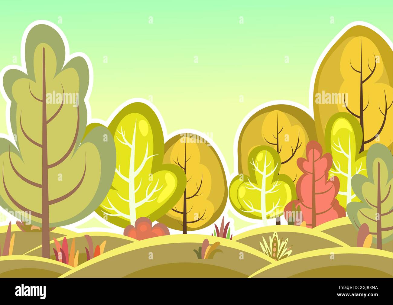 Forêt d'automne plate. Paysage avec arbres. Illustration dans un style ...