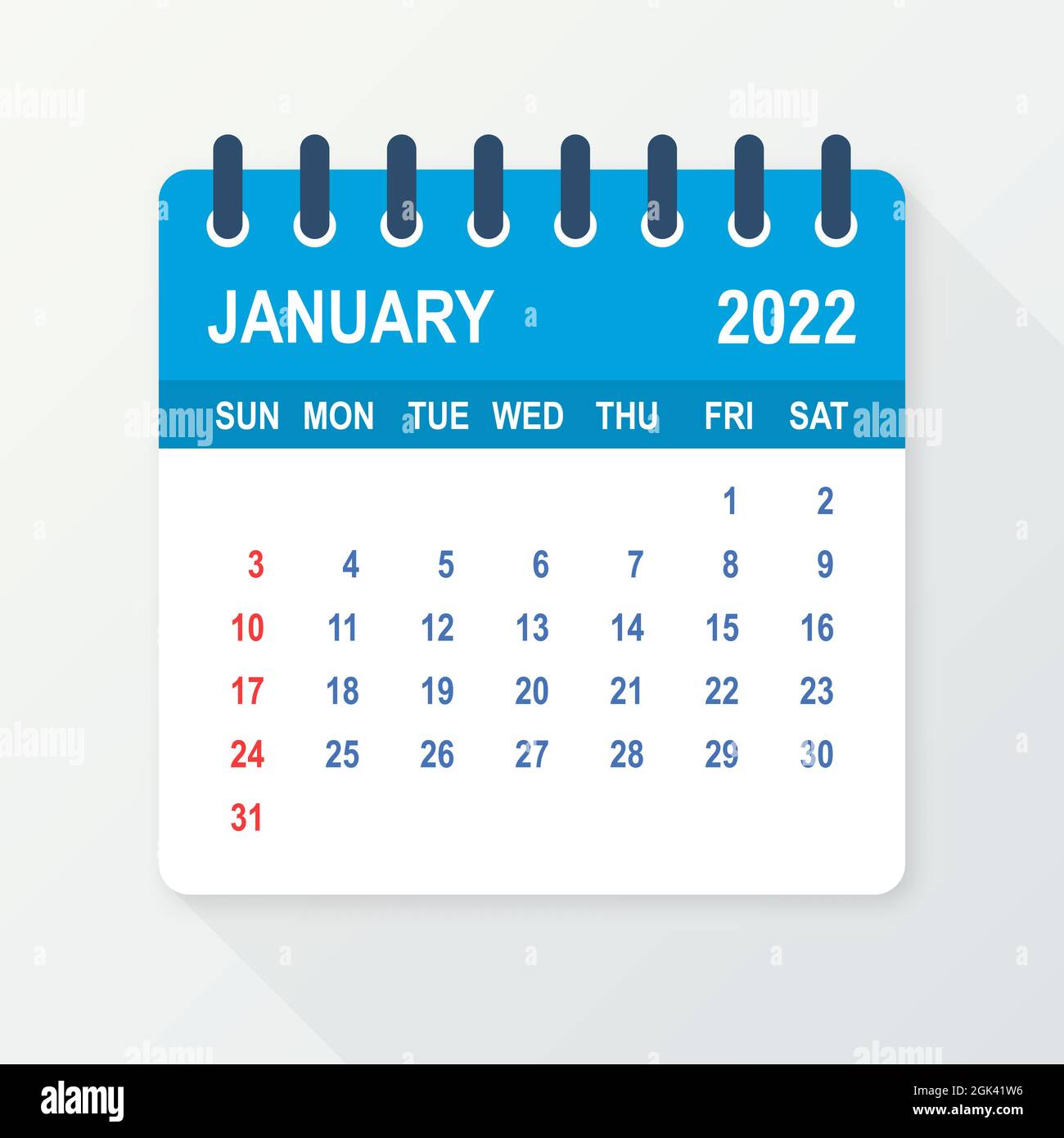 Feuille de calendrier de janvier 2022. Calendrier 2022 à plat ...