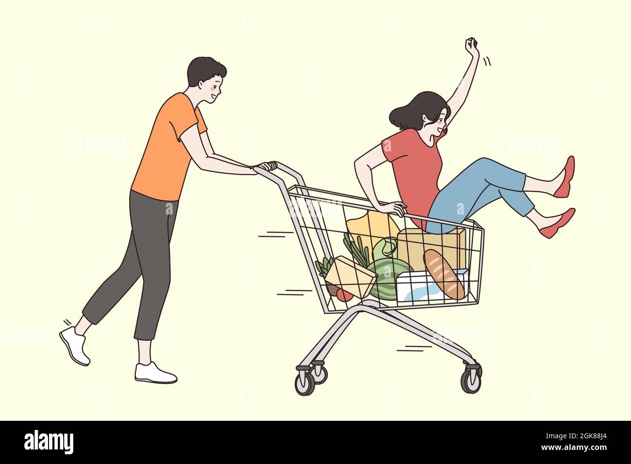 Loisirs, vacances et concept amusant. Jeunes heureux couple personnages ...