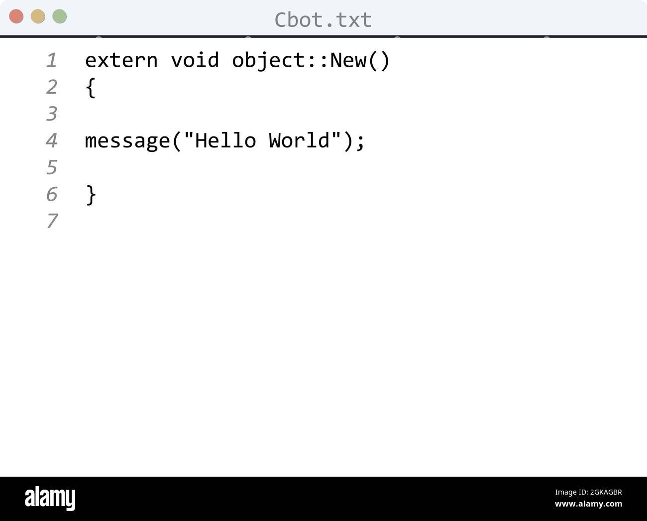 Exemple de programme Hello World en langage CBOT dans l'illustration de ...