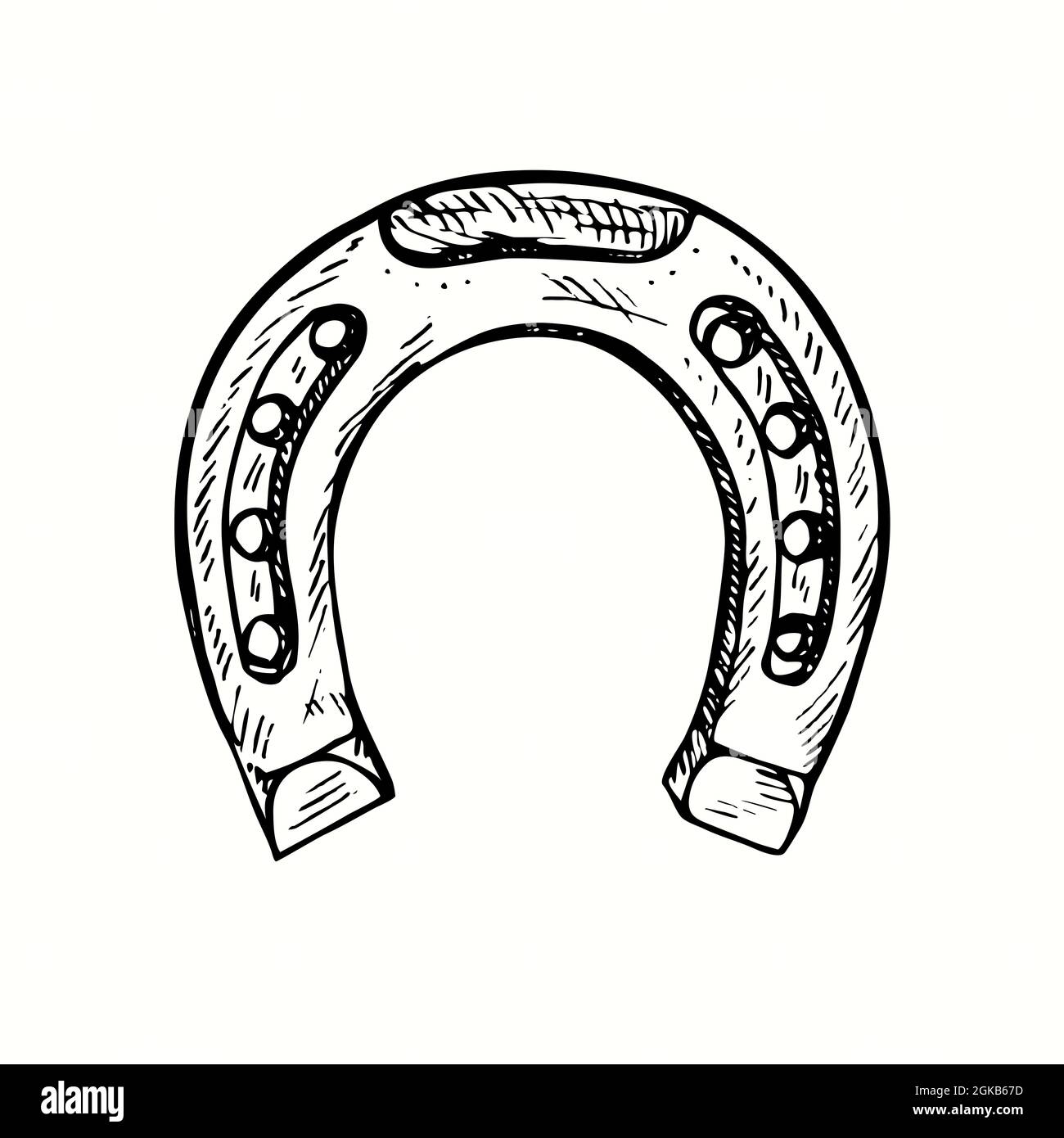 Fer à cheval. Dessin d'une boisée noire et blanche à l'encre Photo ...