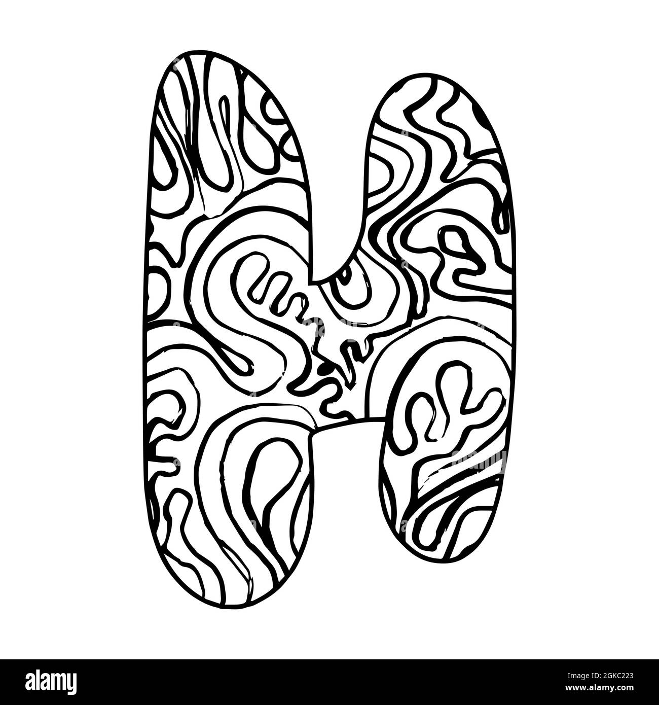Zentangle alphabet stylisé - lettre H. Doodle noir blanc dessiné à la ...