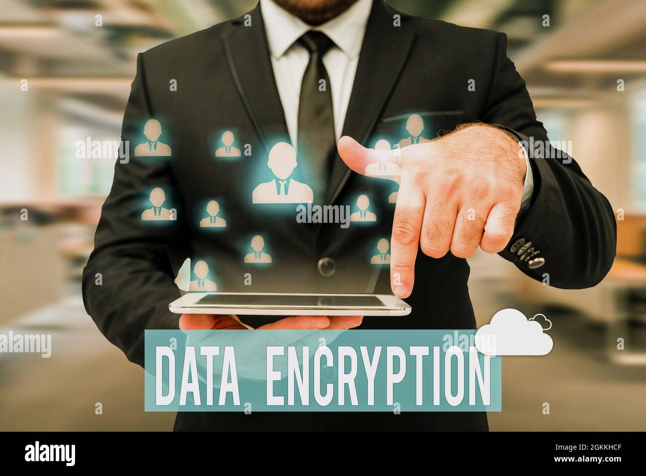 Symbole texte indiquant Data Encryption. Vitrine de l'entreprise conversion de données en code ...