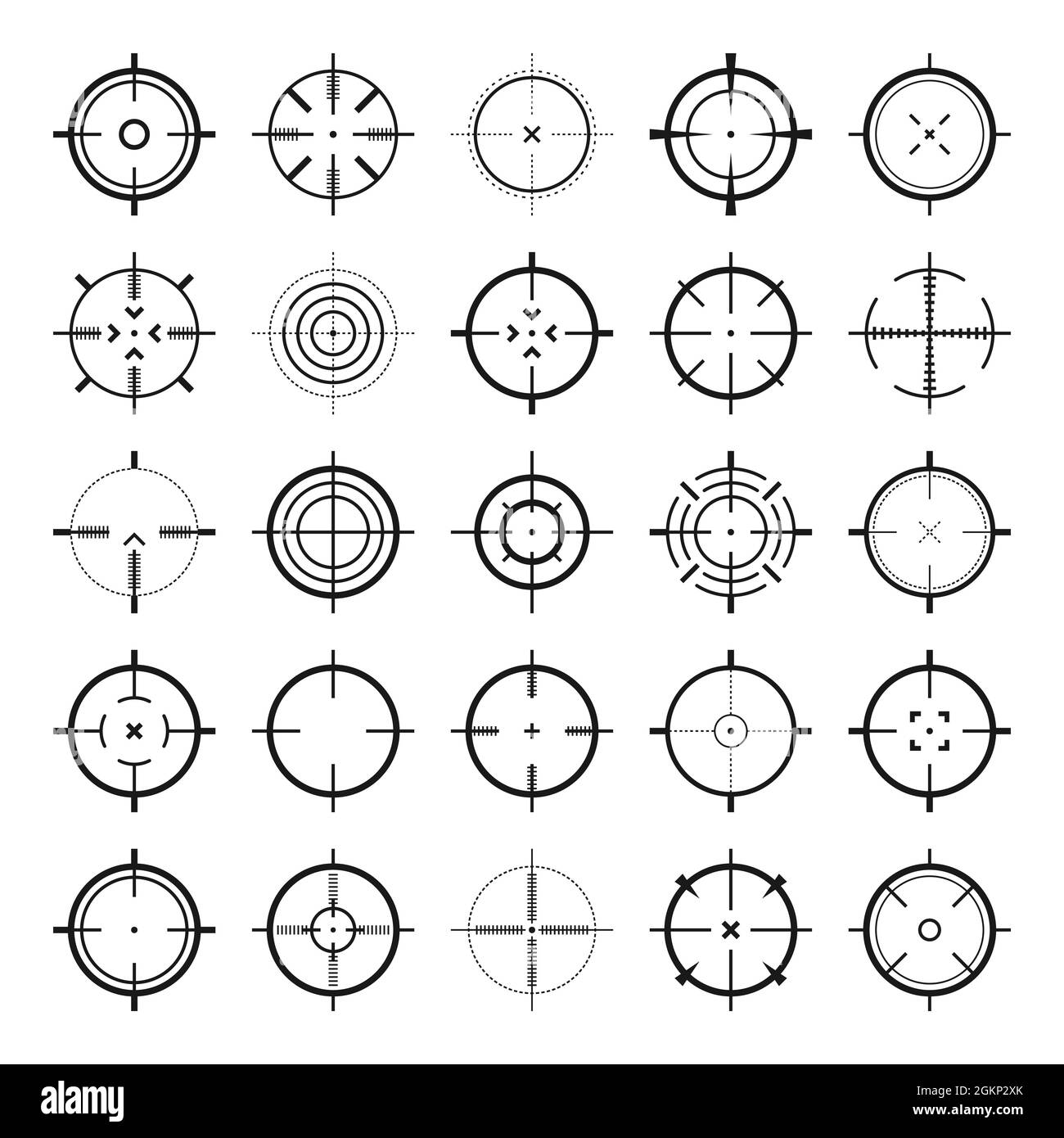 Icônes de réticule, de vecteur de vue du canon. Logo de la cible, cible ...