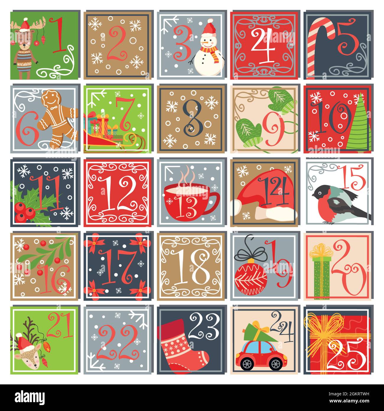 Compte à rebours du calendrier à Noël avec personnages et symboles de ...