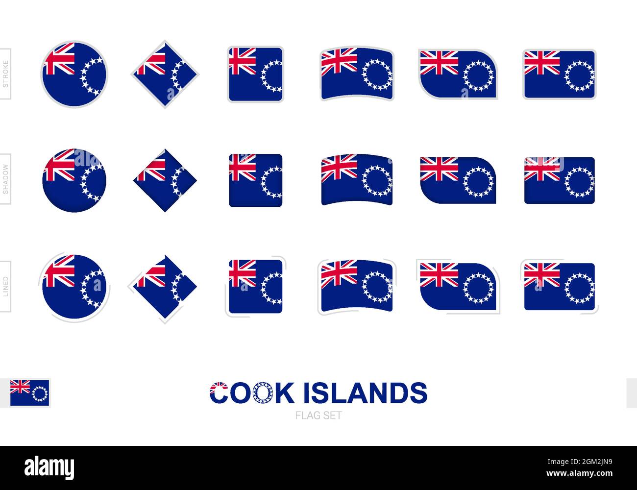 Ensemble de drapeaux des îles Cook, drapeaux simples des îles Cook avec ...