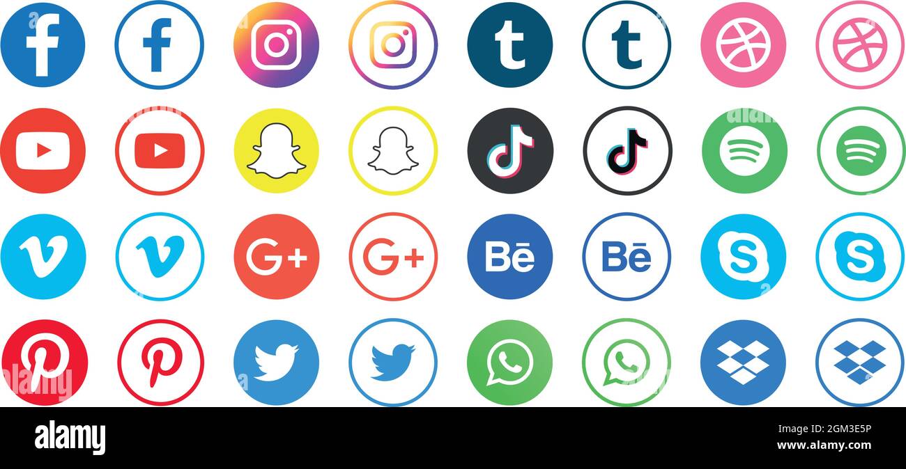 Ensemble d'icônes de réseaux sociaux ou de logos de réseaux sociaux ...