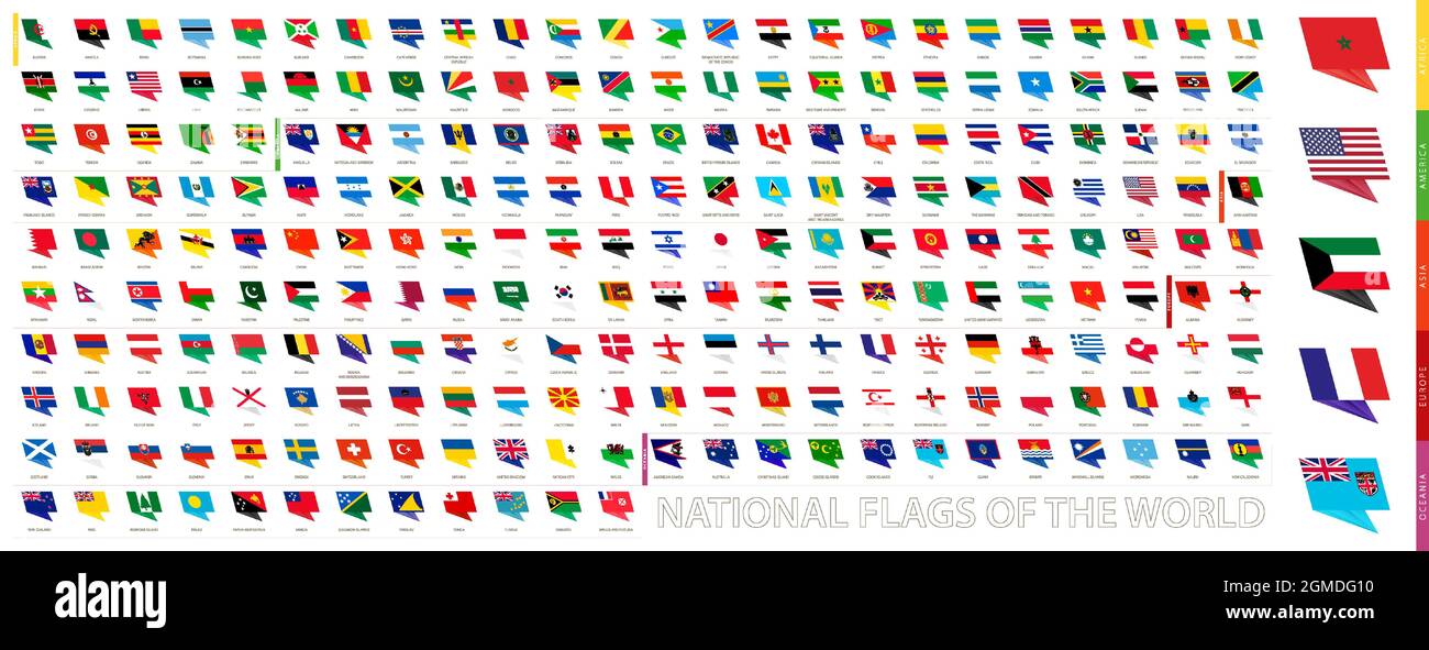 Drapeaux nationaux du monde triés par continent dans le design moderne ...